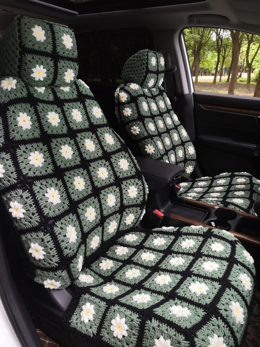 Car Seat Covers,handmade Crochet Daisy Seat Covers,car Front Seat ...