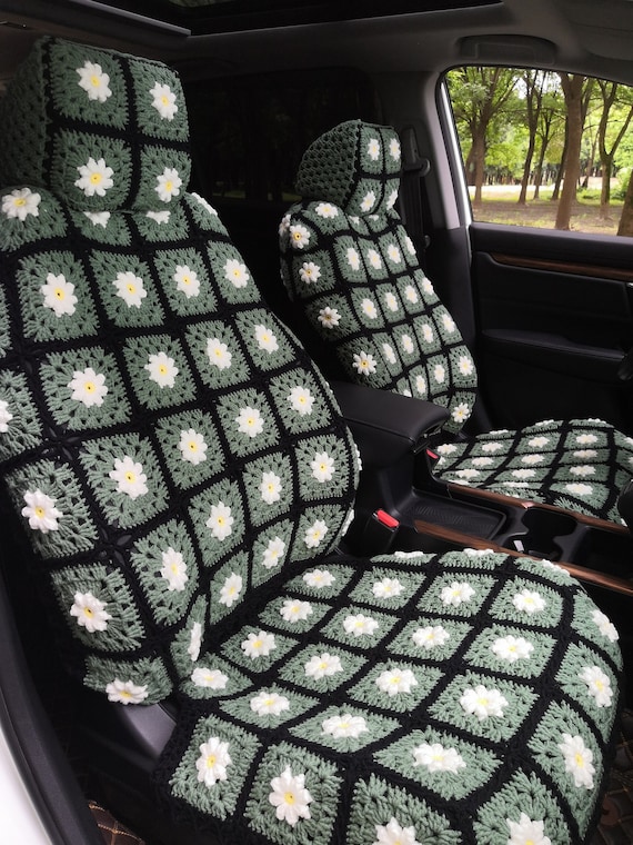 Car Seat Covers handmade Crochet Daisy Seat Covers car Front Seat Headrest Covers Car Accessories Set car Decor Covers cute Wheel Cover Gift Etsy