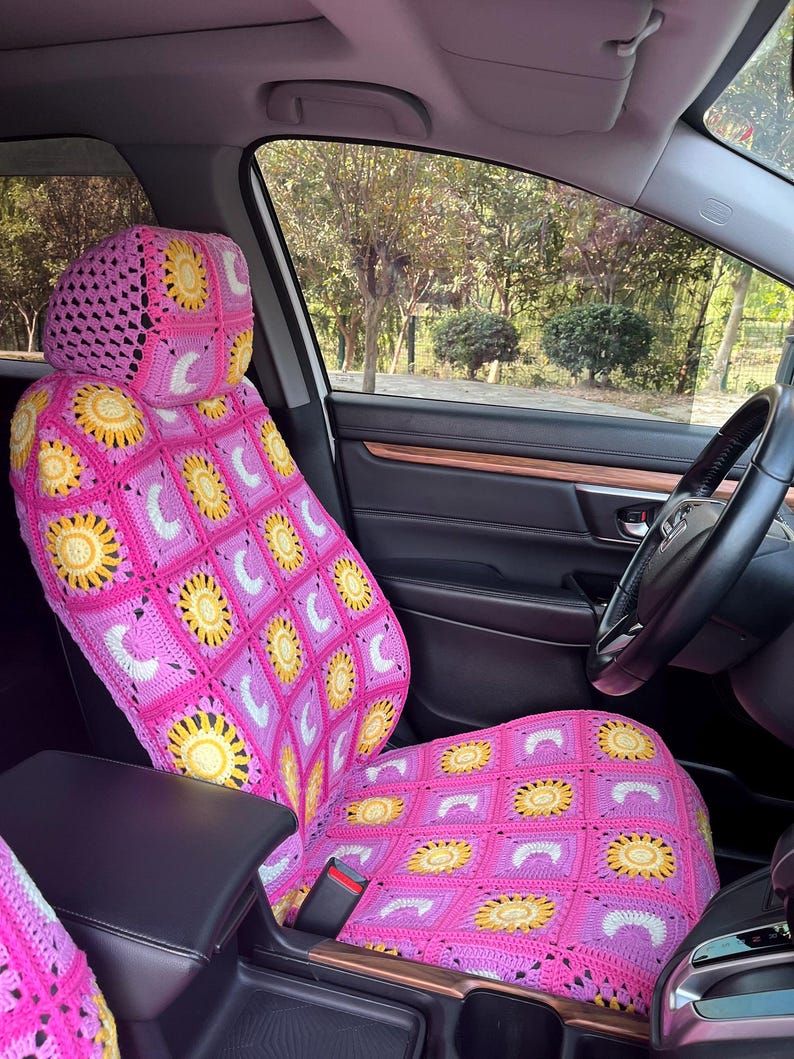 Crochet Sun & Moon Design Car Seat Covers Set,rainbow Car Accessories ...
