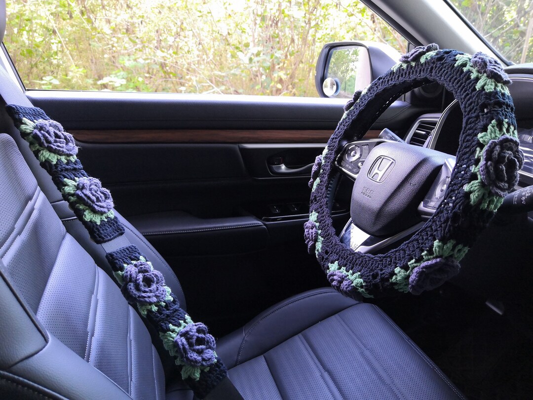 Crochet Roses Flower Steering Wheel Cover,flower Steering Wheel Cover ...