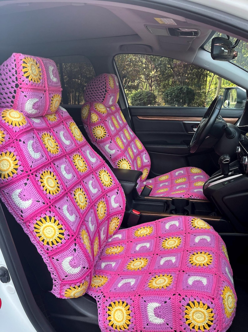 Crochet Sun & Moon Design Car Seat Covers Set,rainbow Car Accessories ...