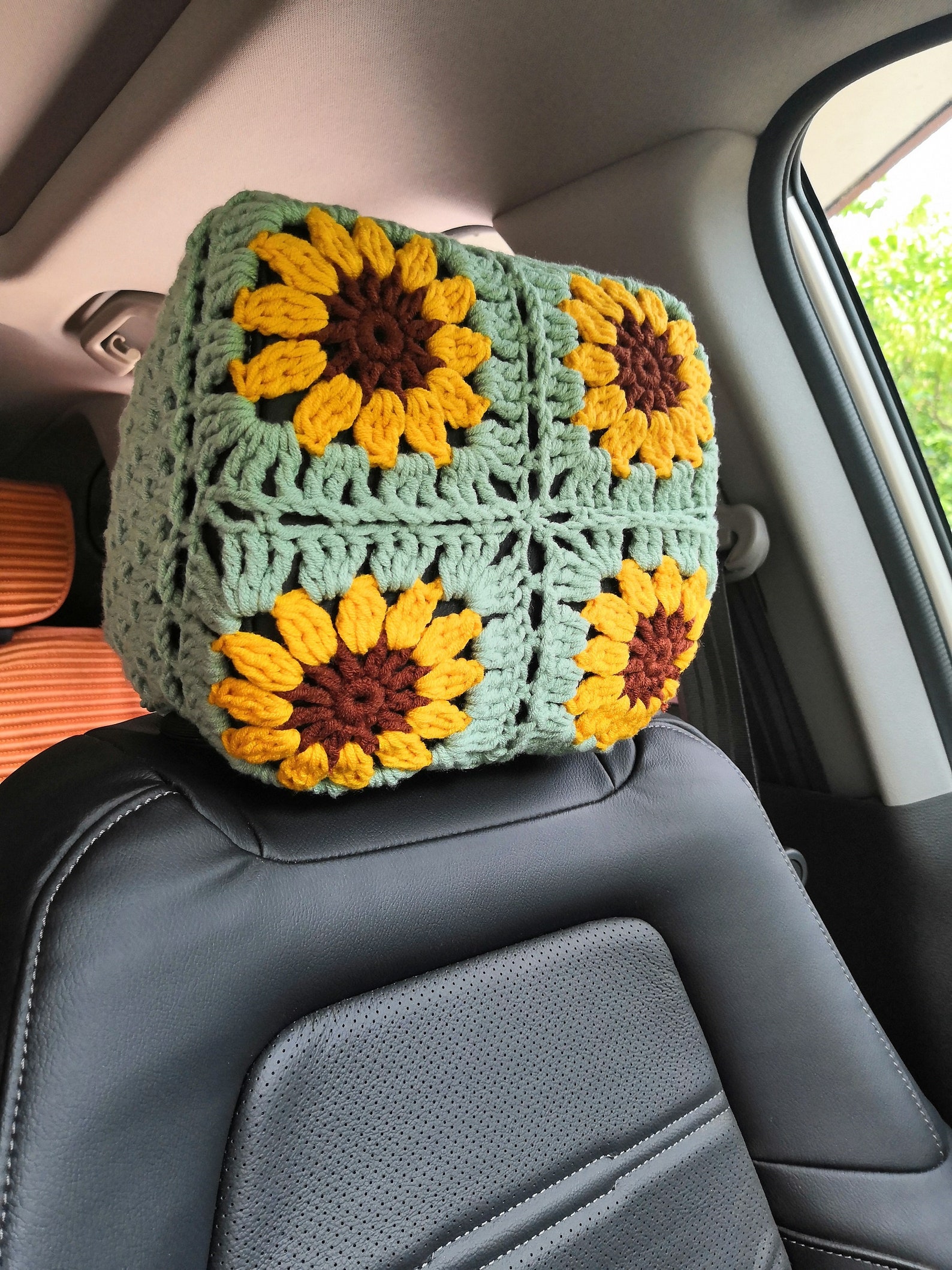 Car Headrest Coverssunflower Crochet Headrest Coverscar Seat - Etsy