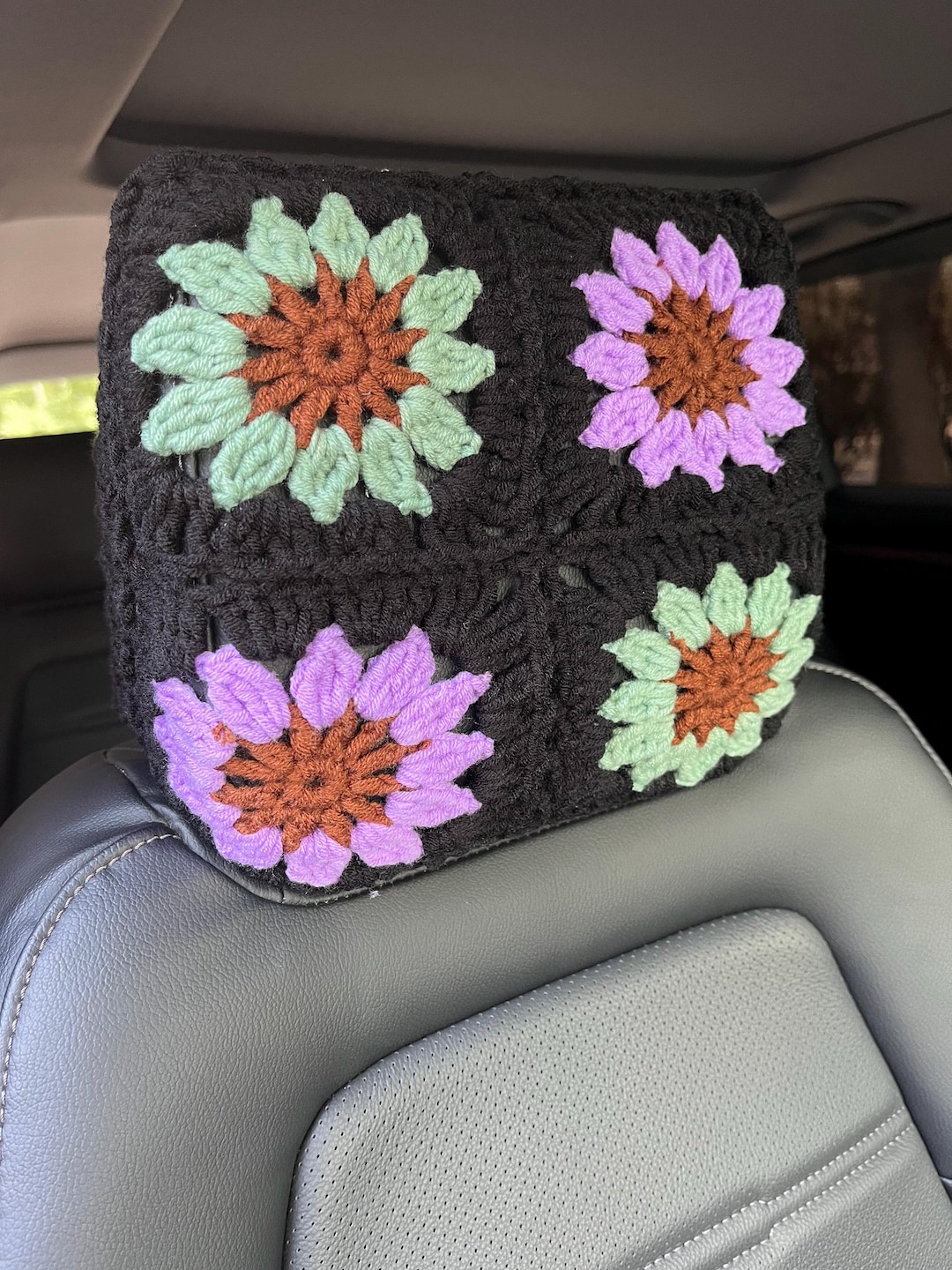 Personalized Headrest Cover,sunflower Car Headrest Cover,black Headrest ...