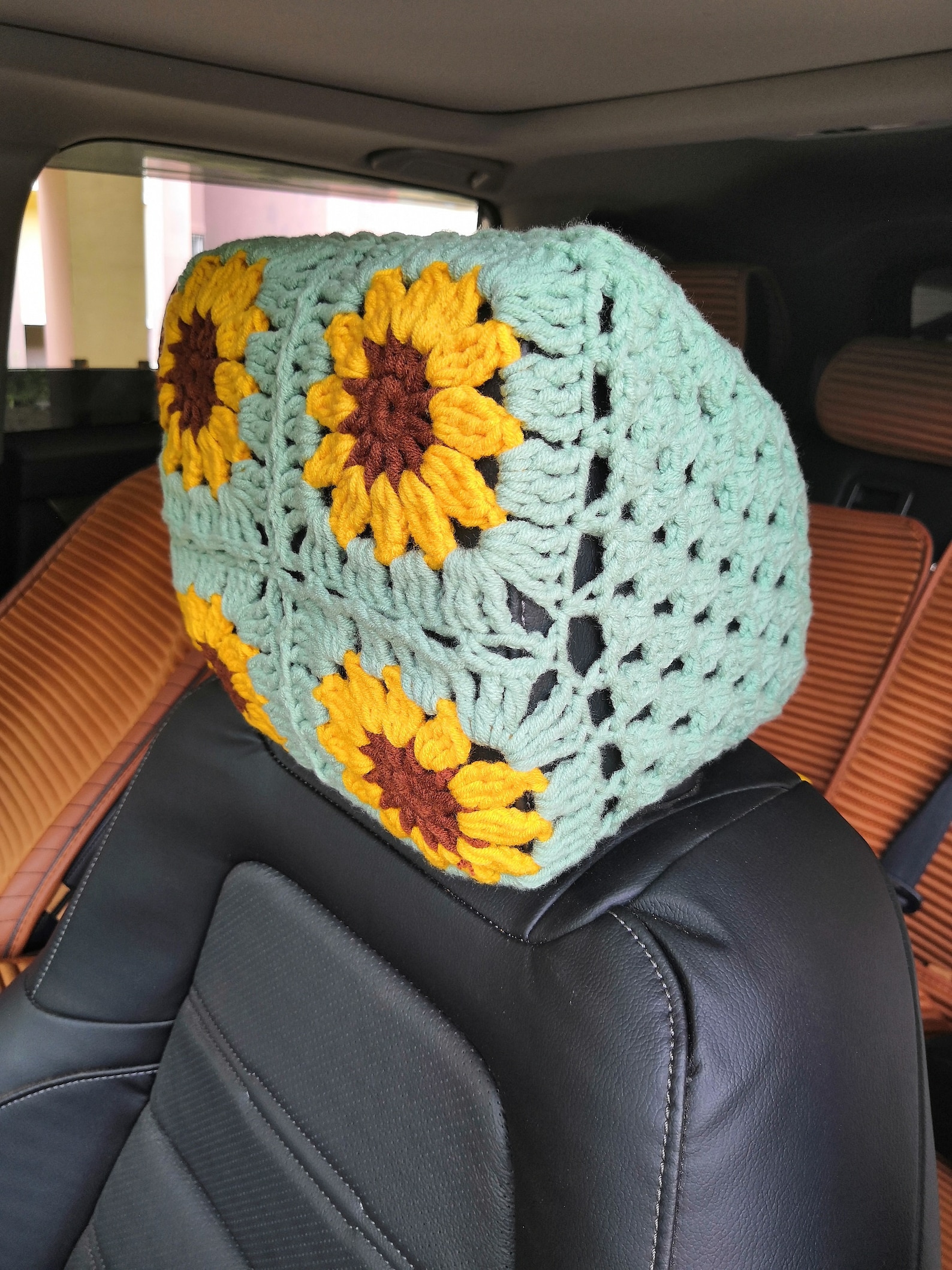 Car Headrest Coverssunflower Crochet Headrest Coverscar Seat - Etsy