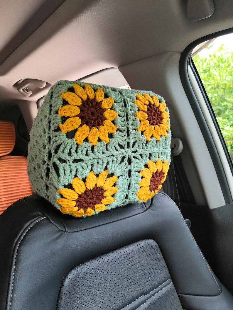 Car Headrest Coverssunflower Crochet Headrest Coverscar Seat - Etsy