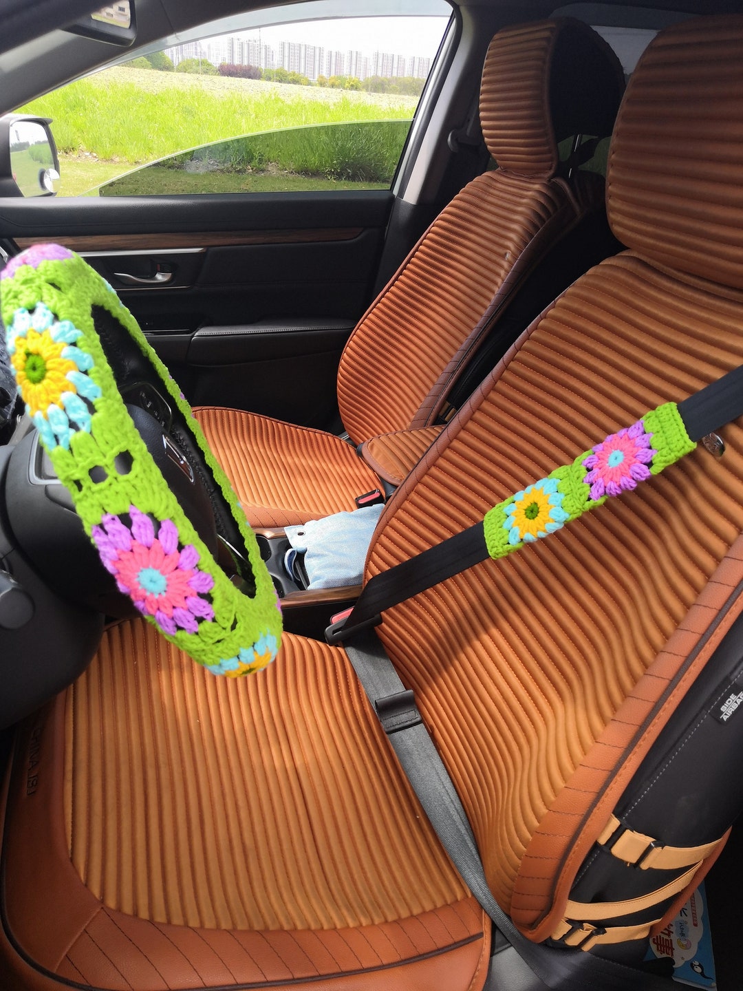 COLORFUL Steering Wheel Cover Crochet Steering Wheel Cover Crocheted ...