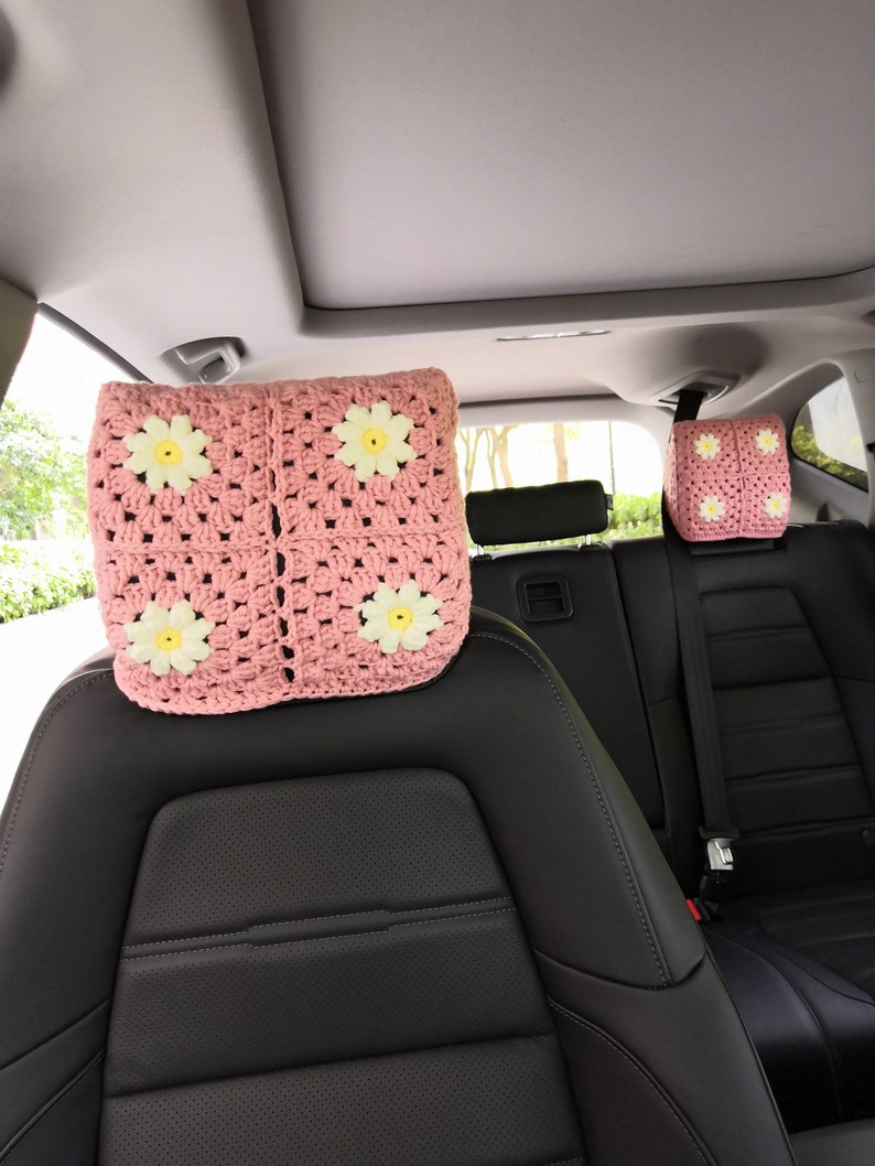 Headrest Coverscrochet Daisy Headrest Coverssteering Wheel - Etsy