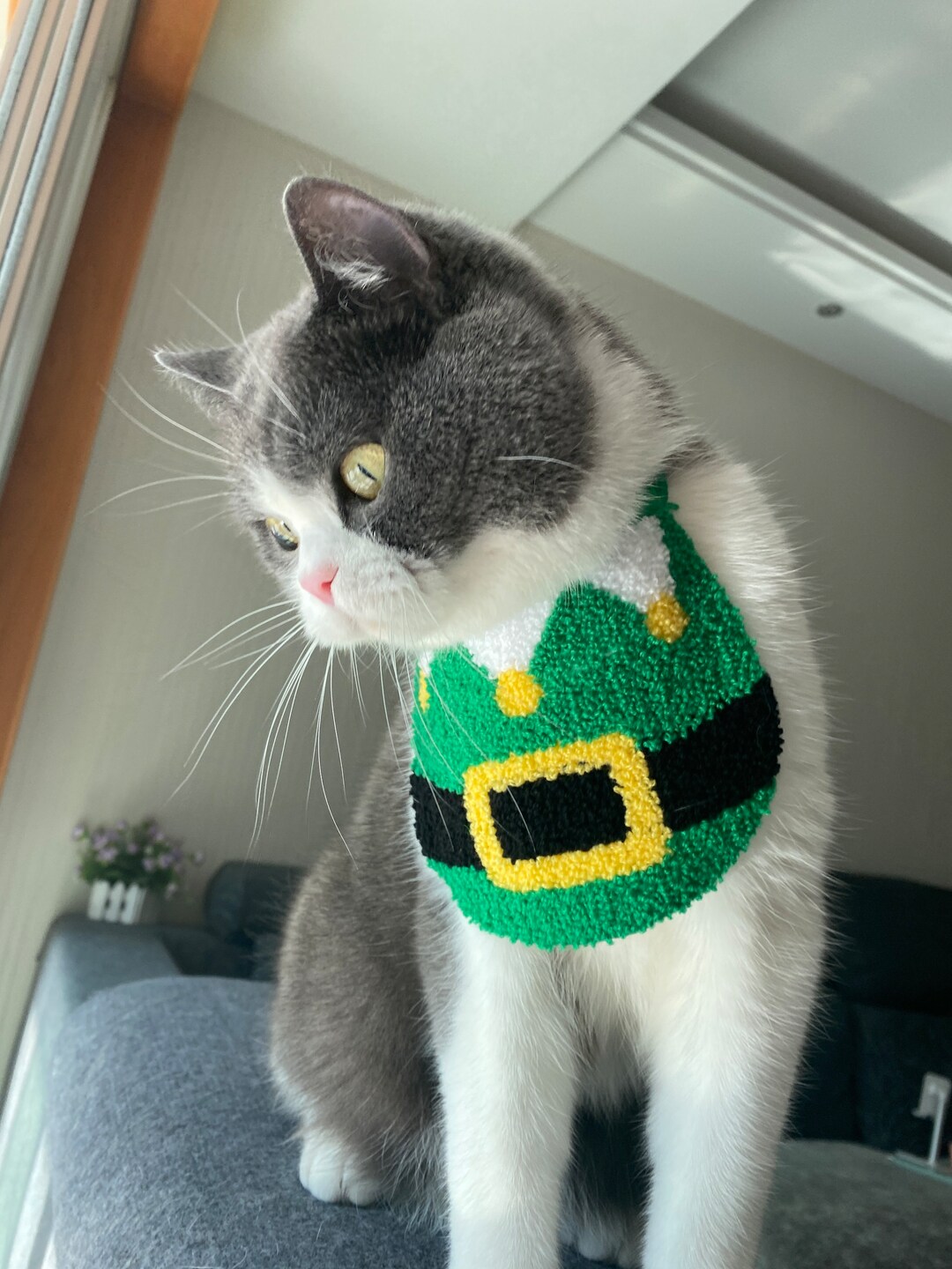 Cat Christmas Elf Hat / Cat Christmas Saliva Towel / Cat Christmas ...
