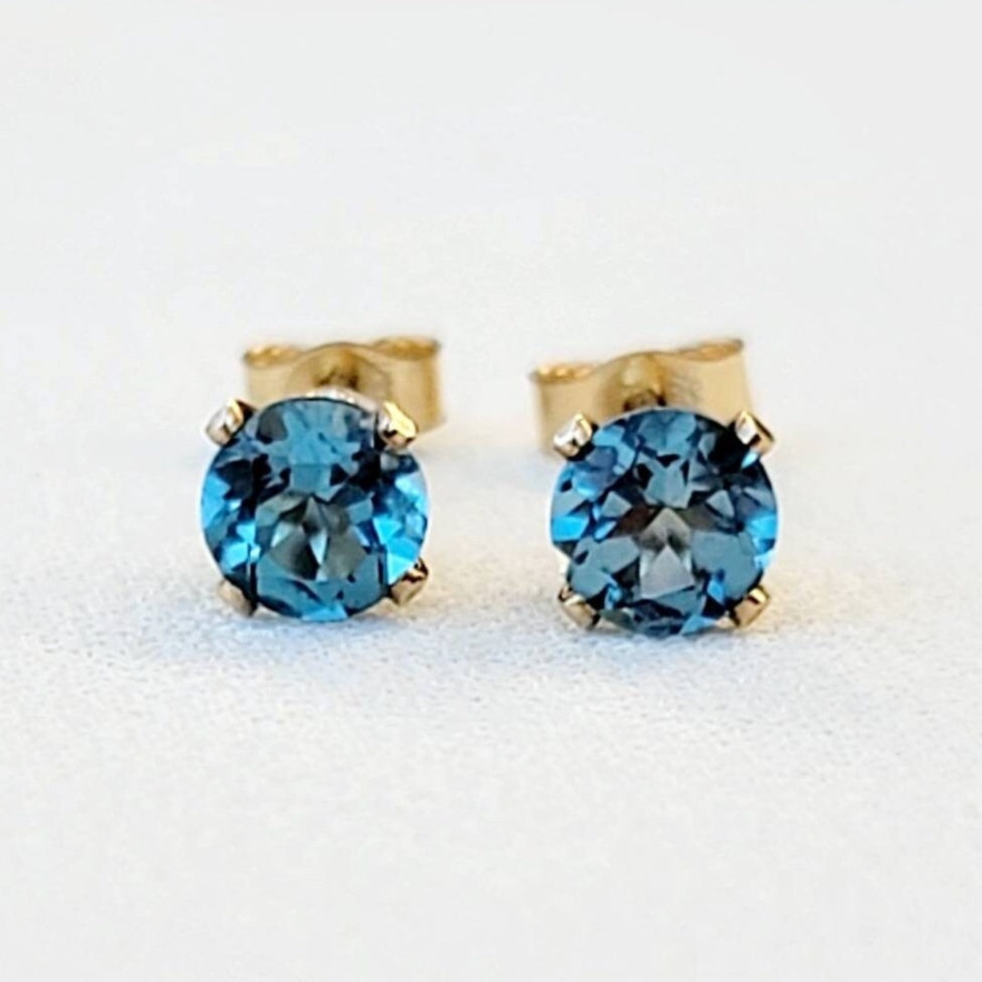 14k SOLID Gold London Blue Topaz Stud Earrings 14k Gold Filled Lond ...