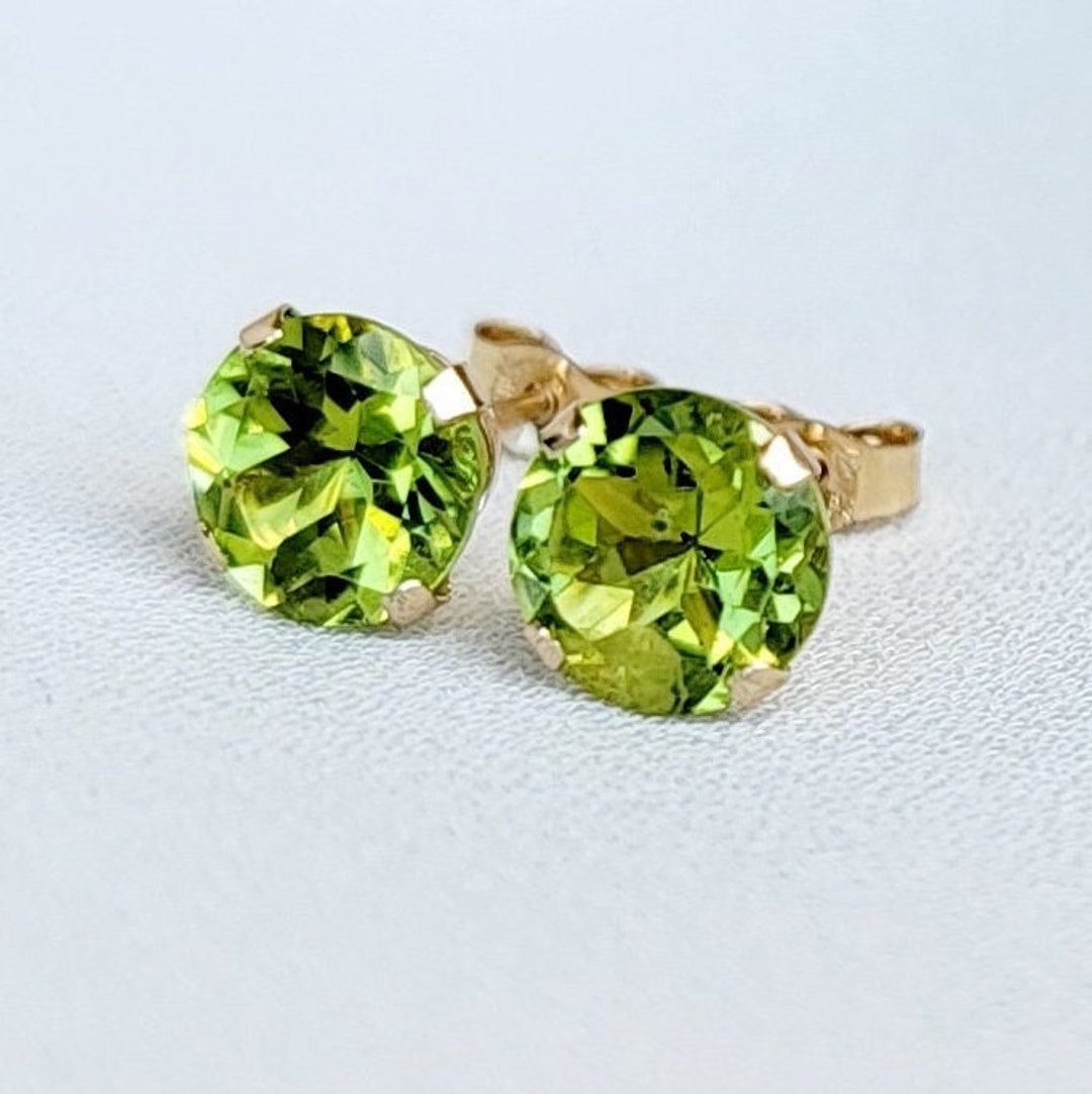14k Solid Gold Genuine Peridot Stud Earrings - 14k Gold Filled Peridot ...