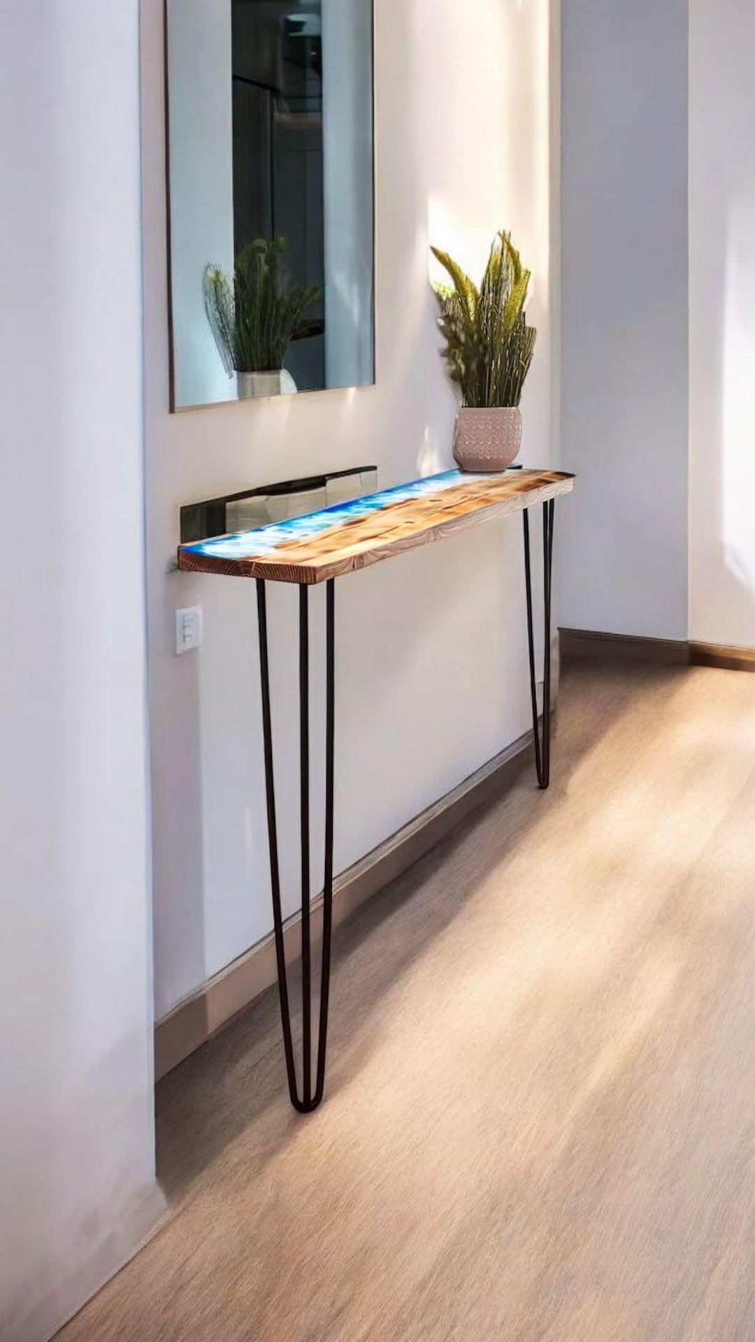Handmade Industrial Burned Pine Wood Ocean Console Table With Pin Legs ...