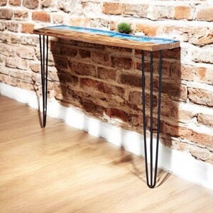 Handmade Industrial Burned Pine Wood Ocean Console Table With Pin Legs ...