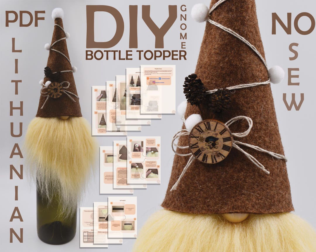 Felt Gnome Bottle Topper, DIY No-sew Gnome Pattern, Gnome Tutorial PDF ...