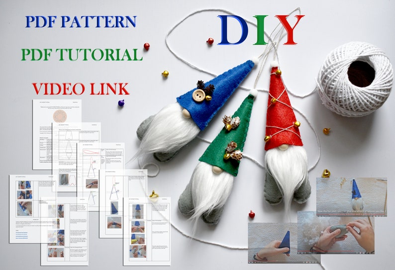 Felt Gnome, DIY Gnome Pattern, Gnome Tutorial PDF With Video Link, DIY Felt Crafts, Christmas ...