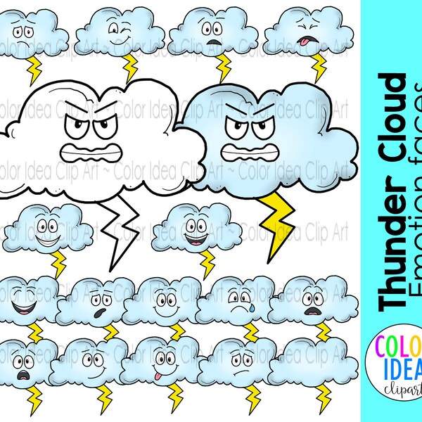 Cloud Emotion Faces Clipart - Etsy