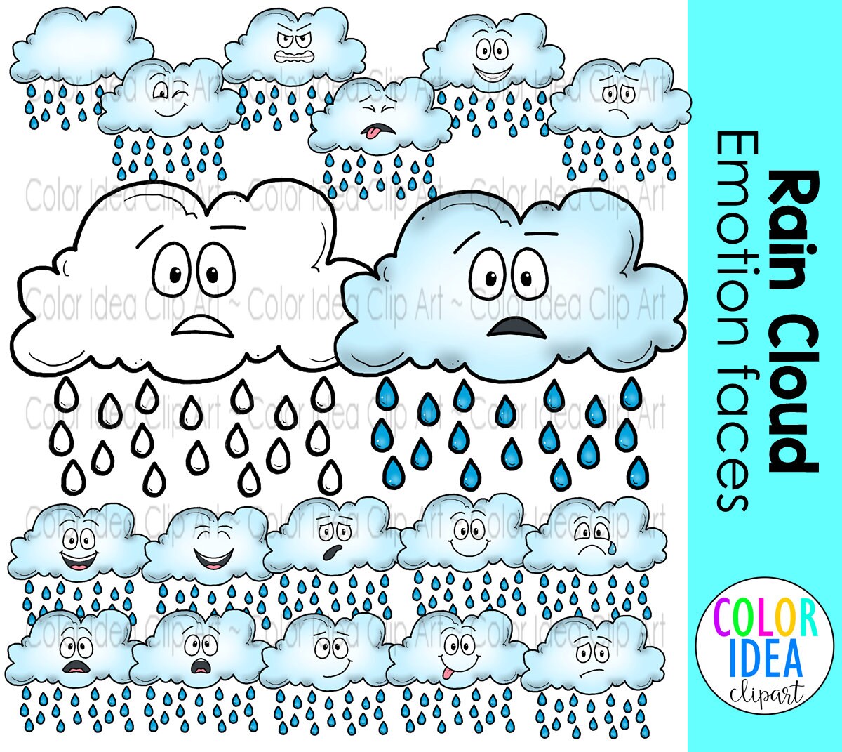 Rain Cloud Emotion Faces, Rain Cloud Emotions, Rain Cloud Faces, Rain ...