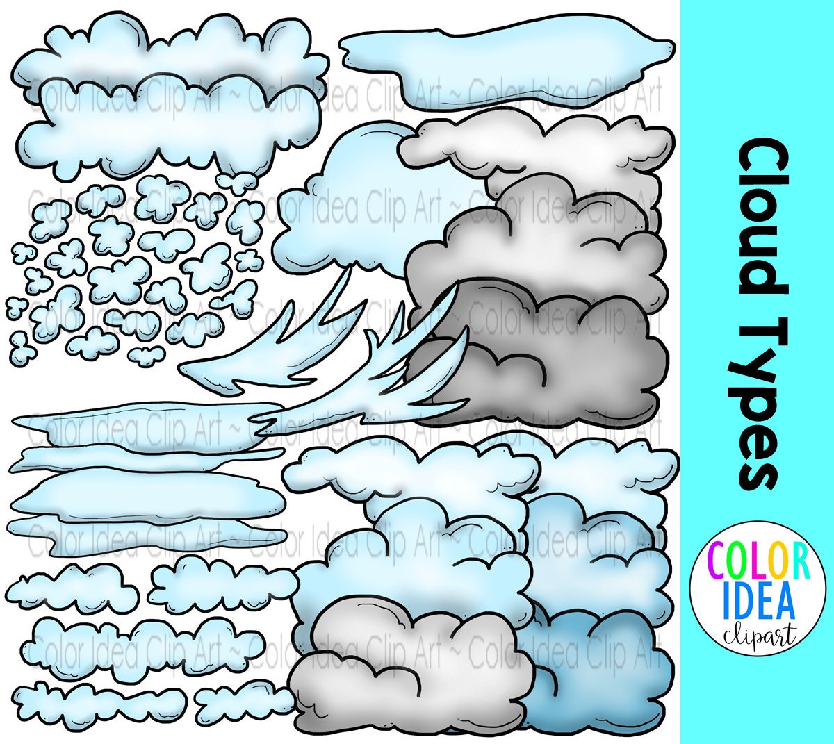Cloud Types, Cloud Types Clipart, Science Cloud Types, Types of Clouds ...
