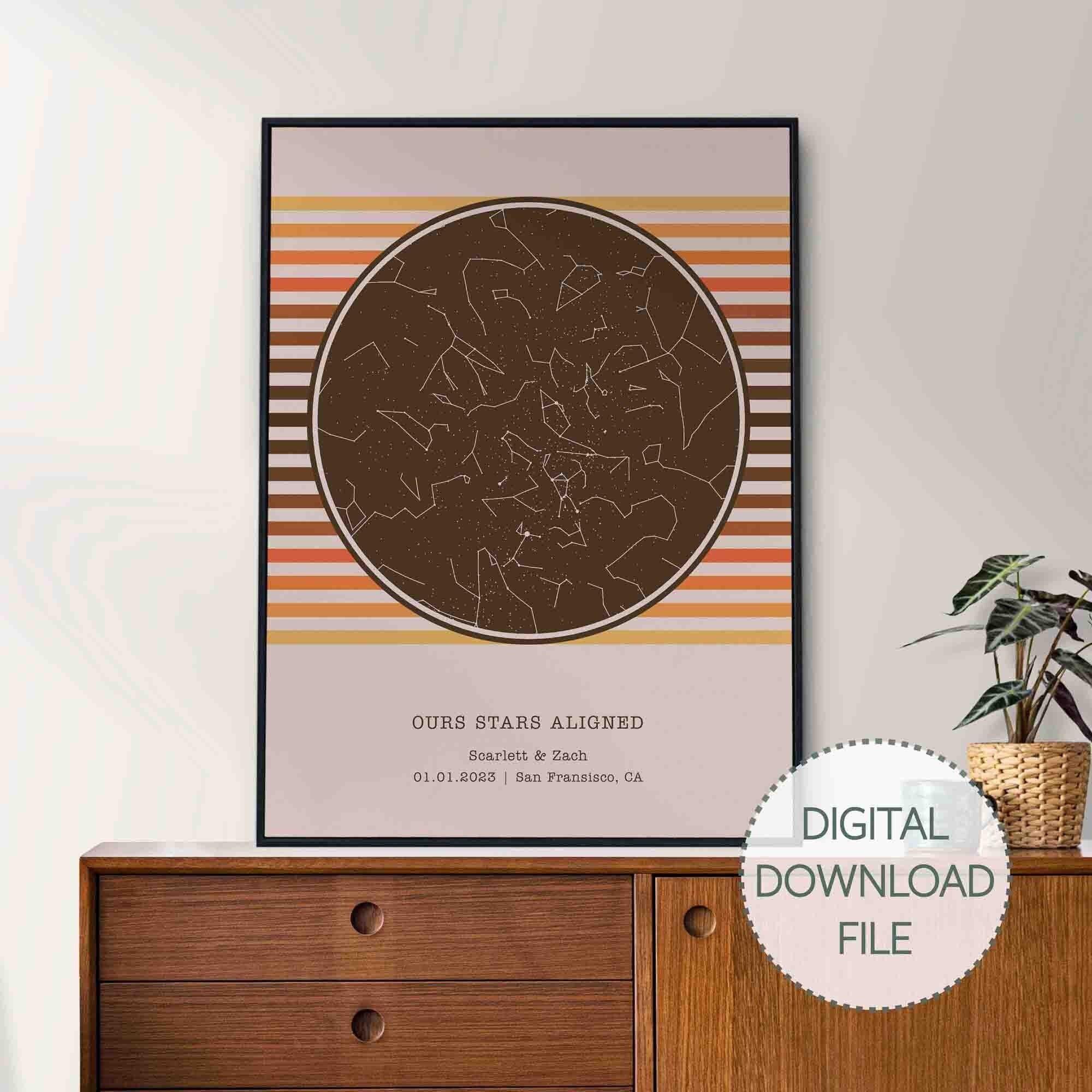 Vintage Custom Star Map Engagement Gift, Personalized Star Map by Date ...