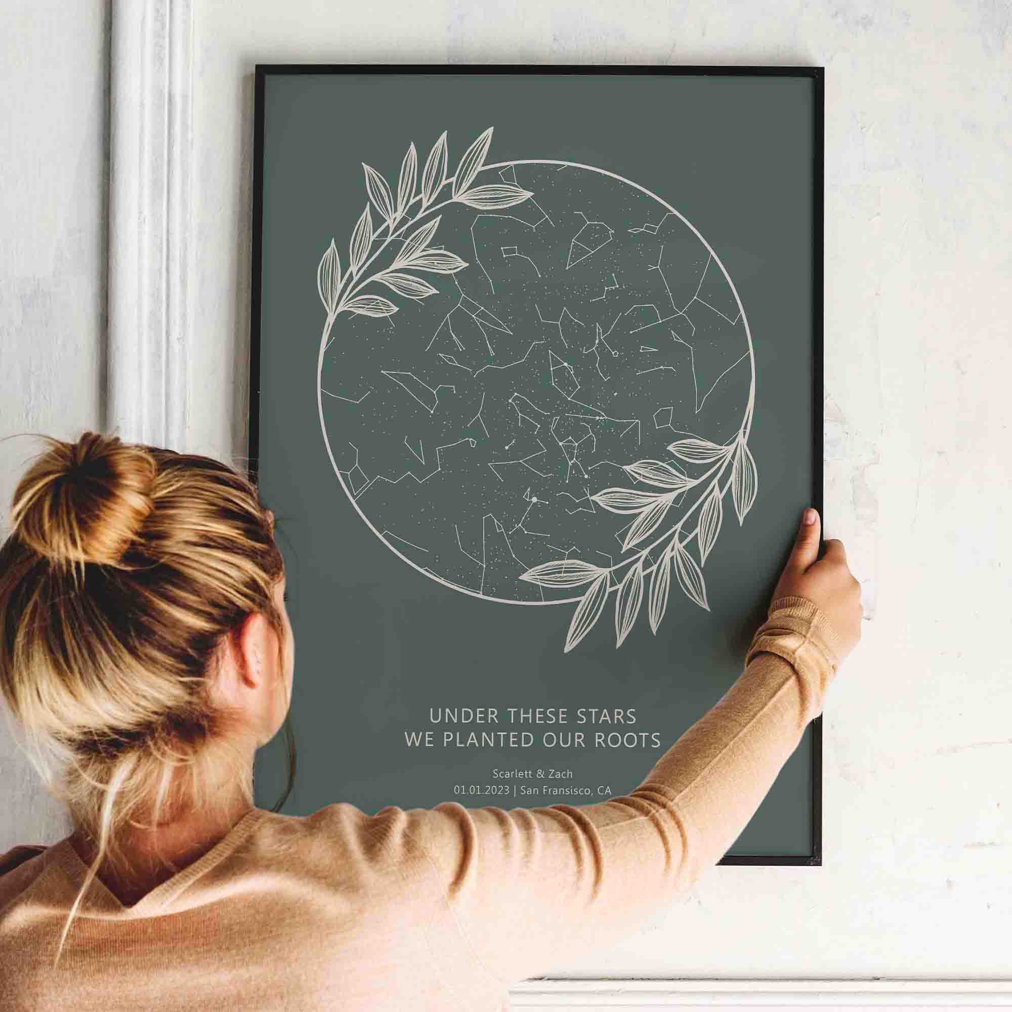 Personalized Farmhouse Boho Star Chart Print, Custom Celestial Map ...