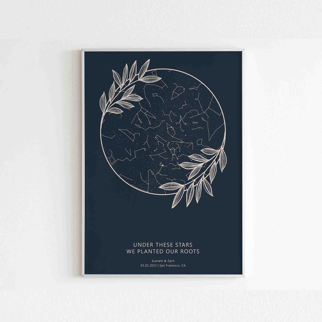 Personalized Farmhouse Boho Star Chart Print, Custom Celestial Map ...