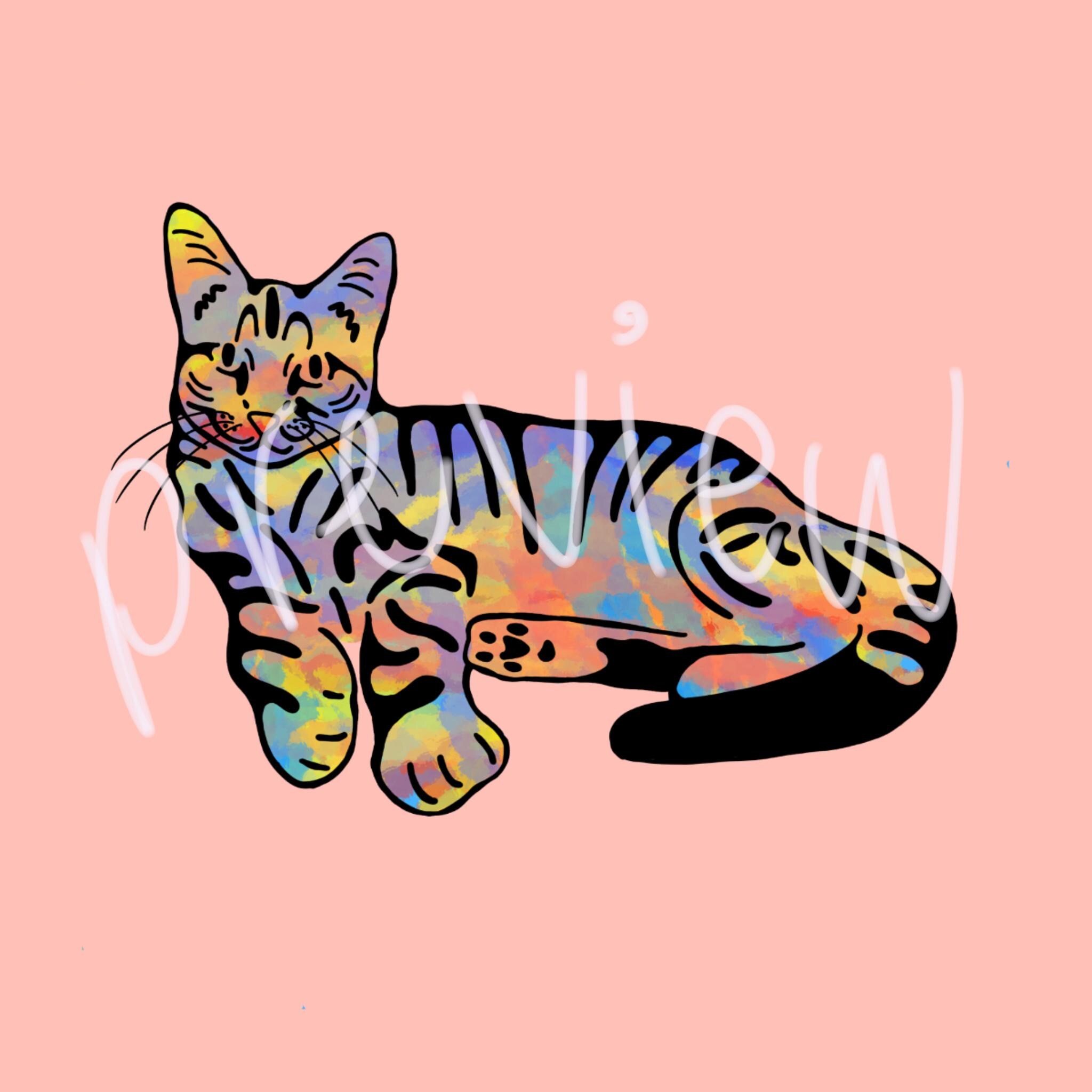 Blue and Red Lounging Cat Poster | Digital Poster Download | Printable ...