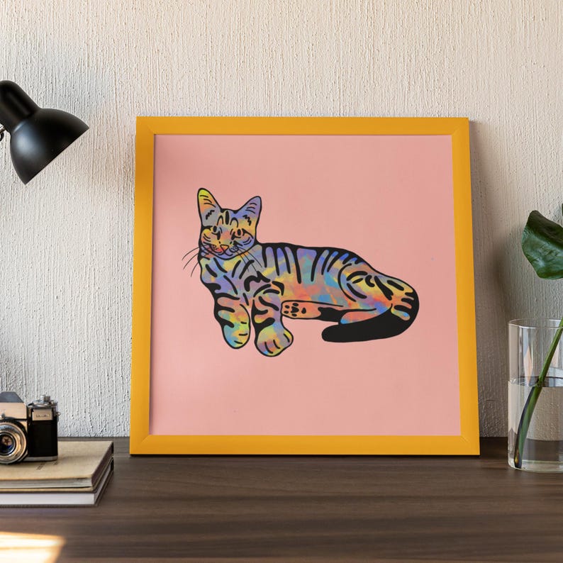 Blue and Red Lounging Cat Poster | Digital Poster Download | Printable ...
