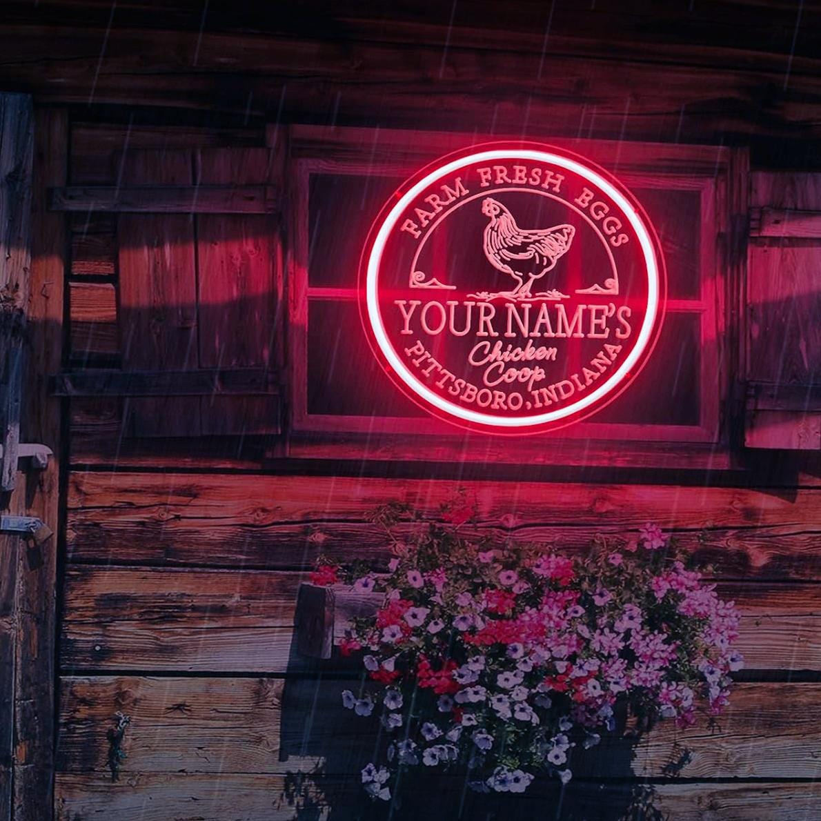 Custom Farmhouse LED Neon Chicken Coop Sign: Personalized Floral Design ...