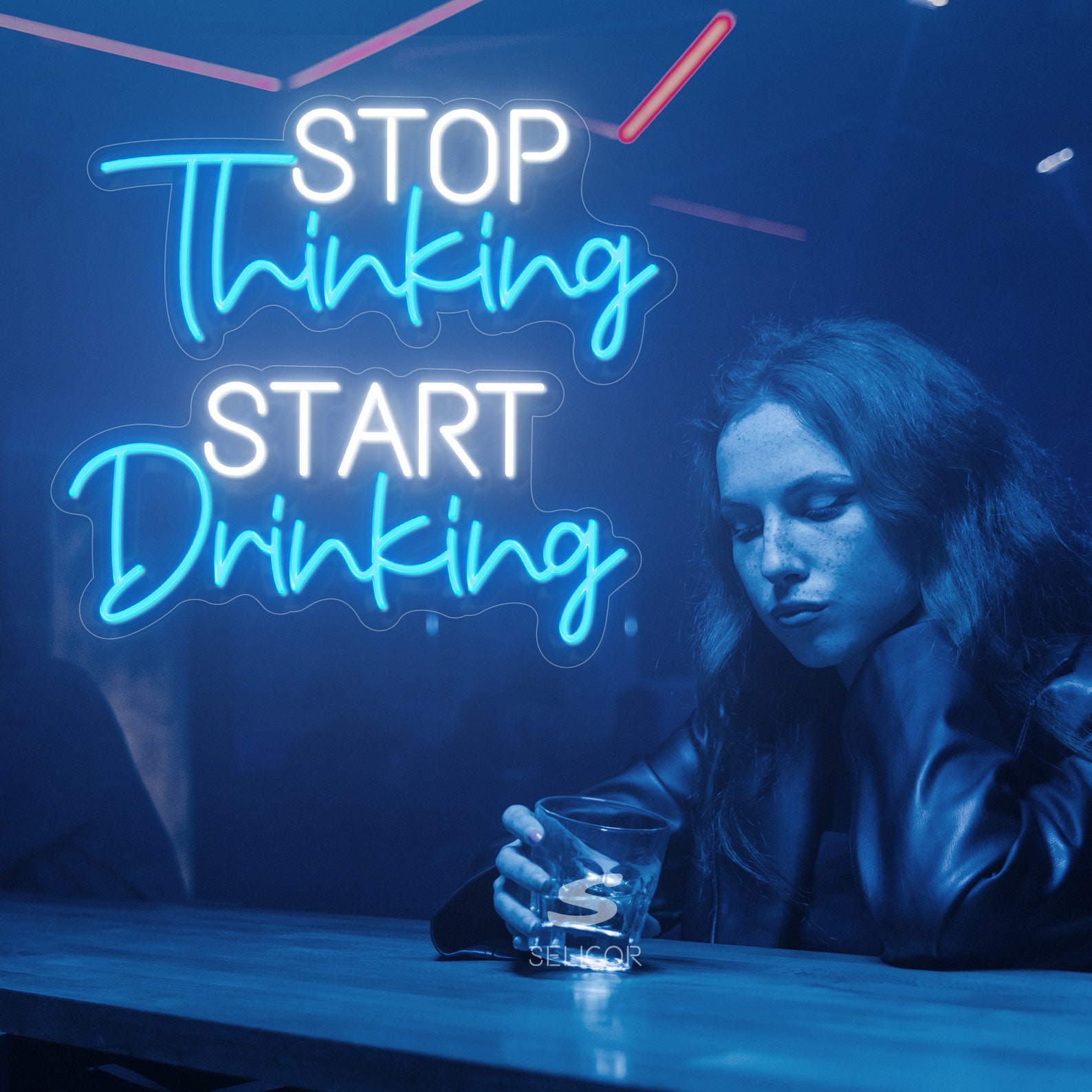 Stop Thinking Start Drinking Neon Sign - Custom LED Wall Decor - Etsy
