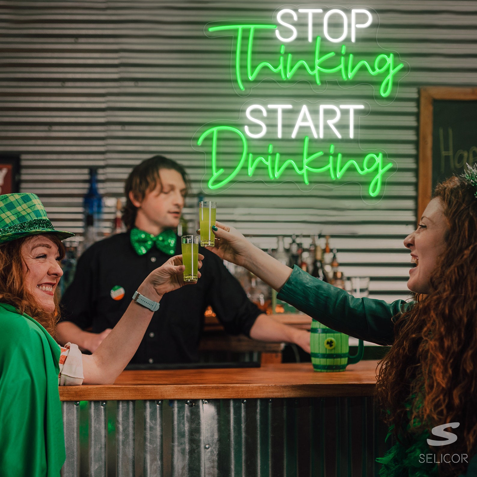 Stop Thinking Start Drinking Neon Sign - Custom LED Wall Decor - Etsy