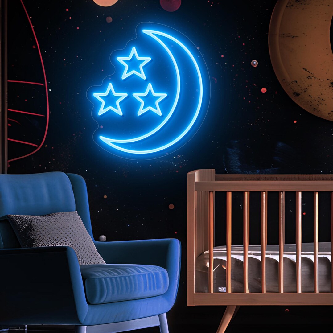 Personalized Moon and Stars Nursery Sign: LED Neon Baby Room Decor - Etsy