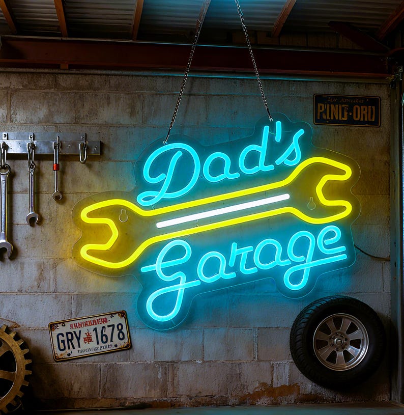 Dad's Garage Neon Sign Custom, Personalized Workshop Table Sign ...