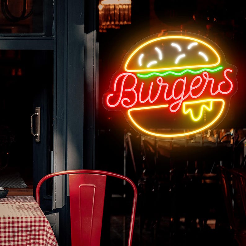 Burger Neon Sign Custom Wall Decor, LED Hamburger Light up Sign Home ...