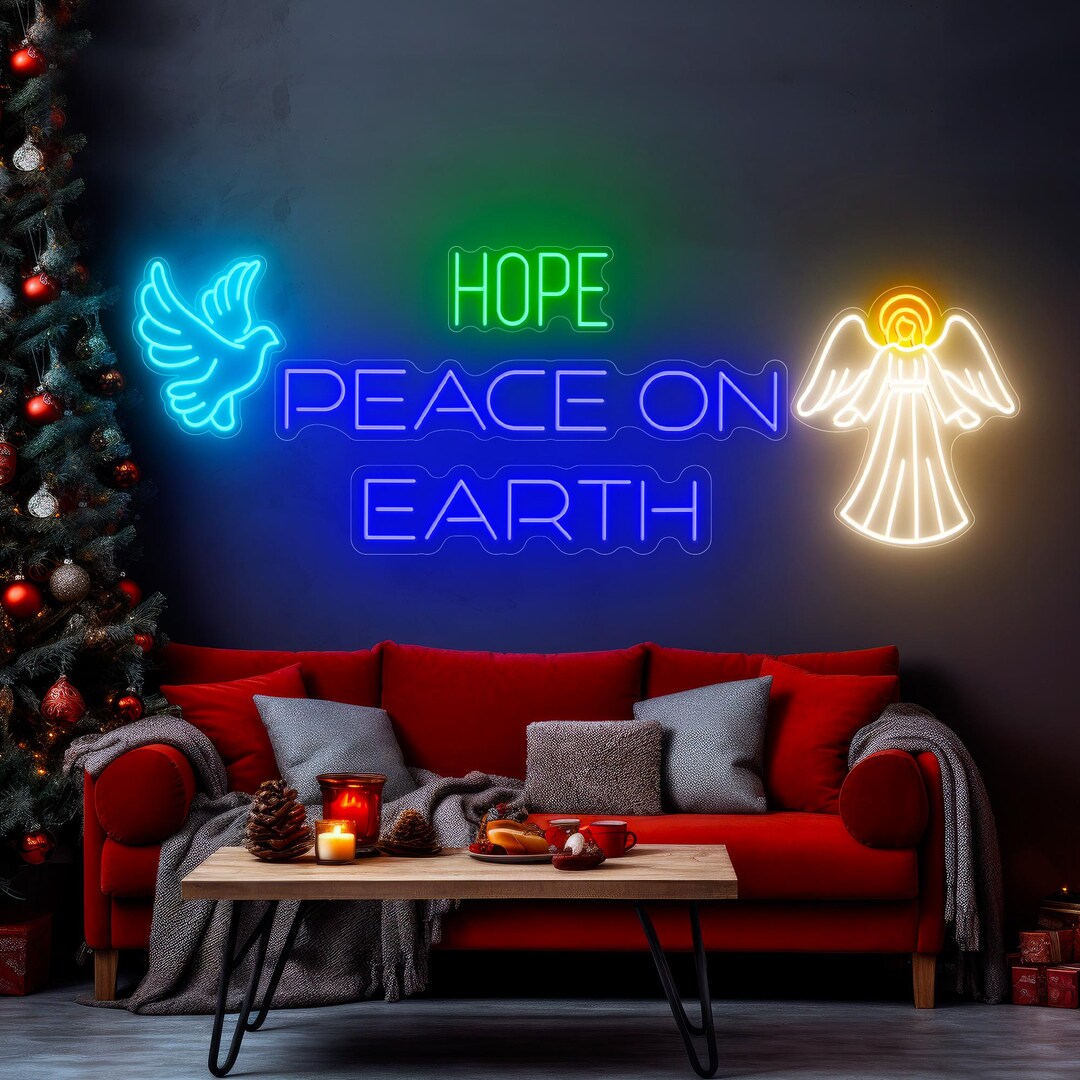 Peace on Earth LED Sign Wall Decor, Angel Neon Sign Christmas Ornament ...