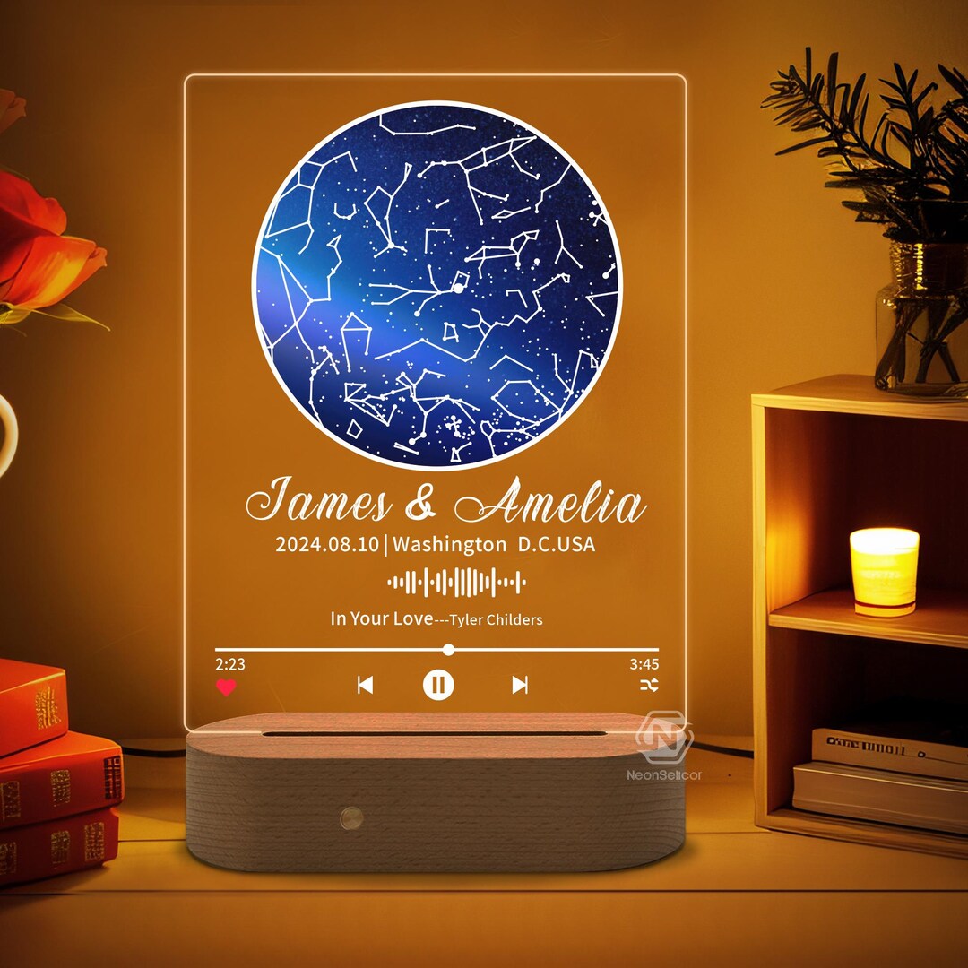 Custom Starry Sky Night Ligth Gift for Her, Music LED Night Light ...