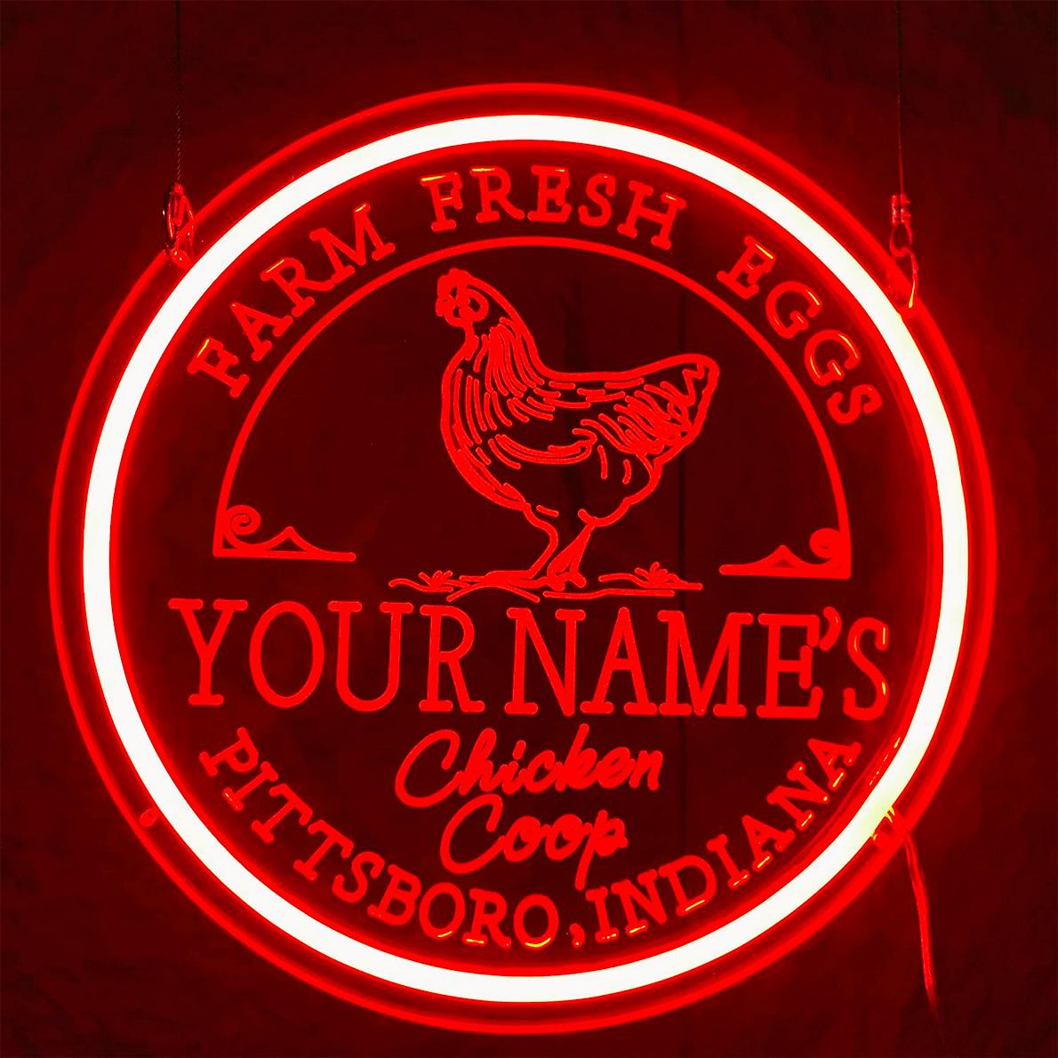 Custom Farmhouse LED Neon Chicken Coop Sign: Personalized Floral Design ...