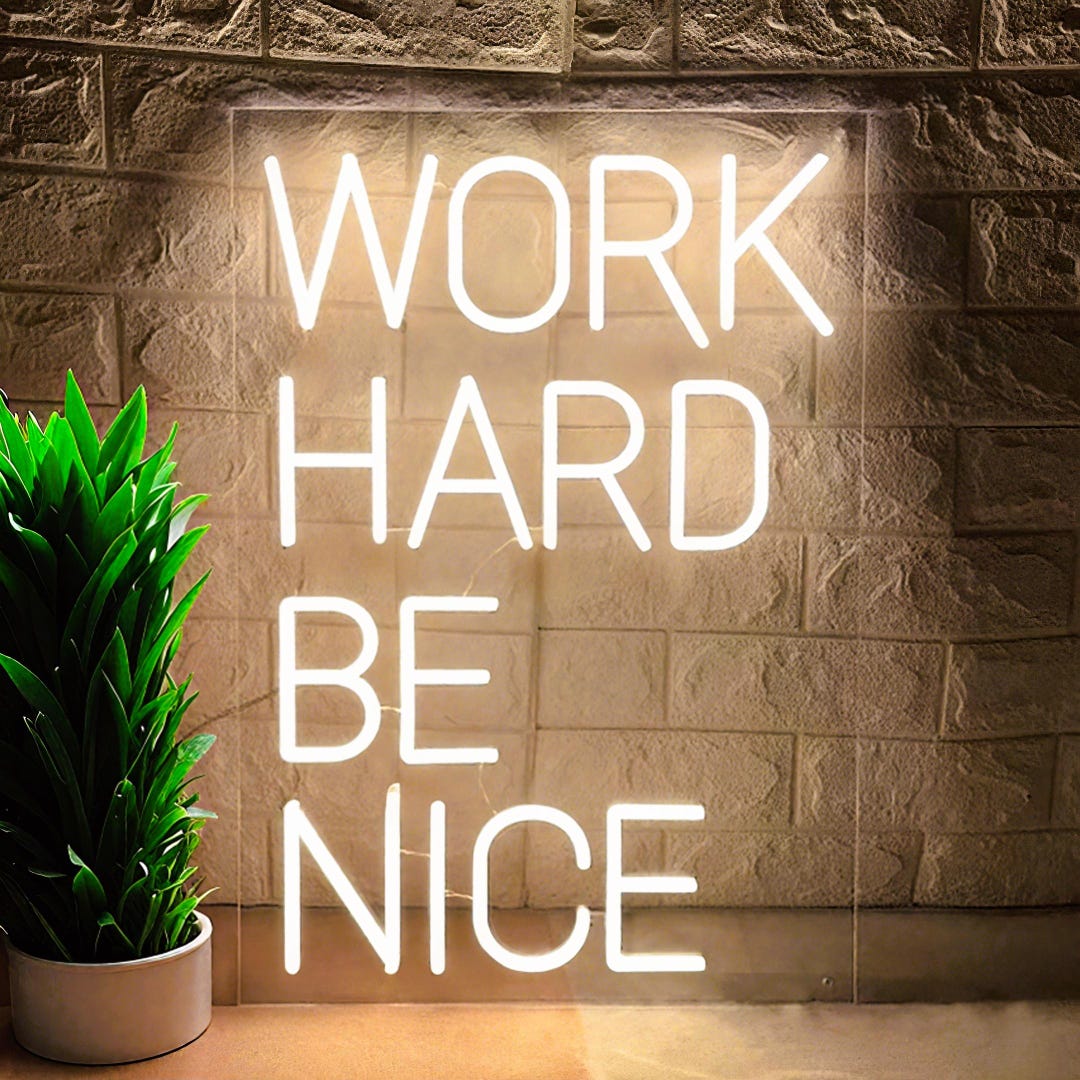 Work Hard Be Nice Neon Sign Custom Room Decor, Motivational Quotes Sign ...