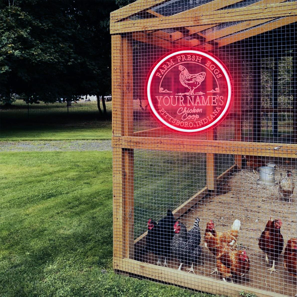 Custom Farmhouse LED Neon Chicken Coop Sign: Personalized Floral Design ...