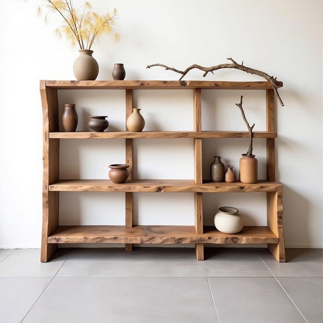 Natural Wood Bookshelf Shelf Rack for Collectibles Bookcase Solid Wood ...