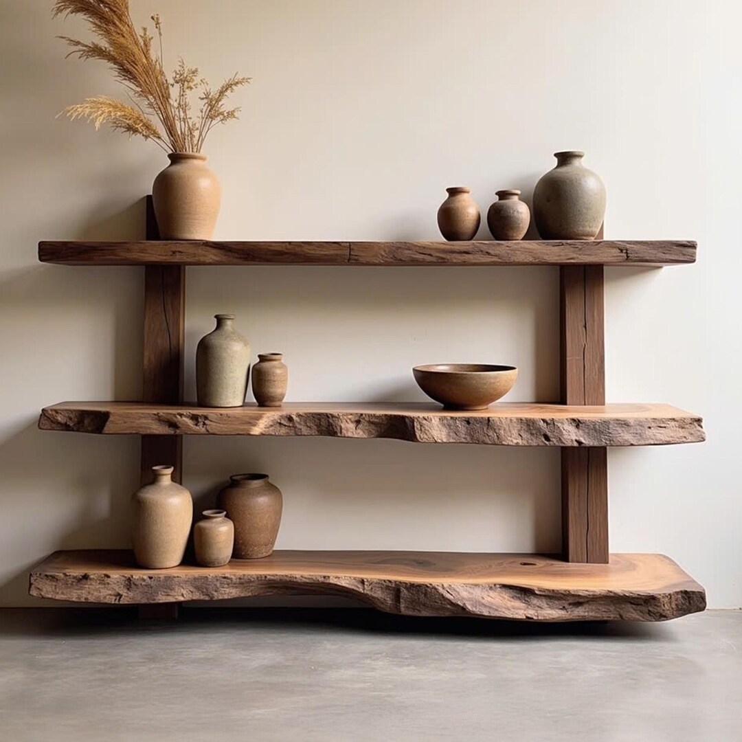 Live Edge Shelves Floor Bookcase Natural Wood Bookshelf Vintage ...