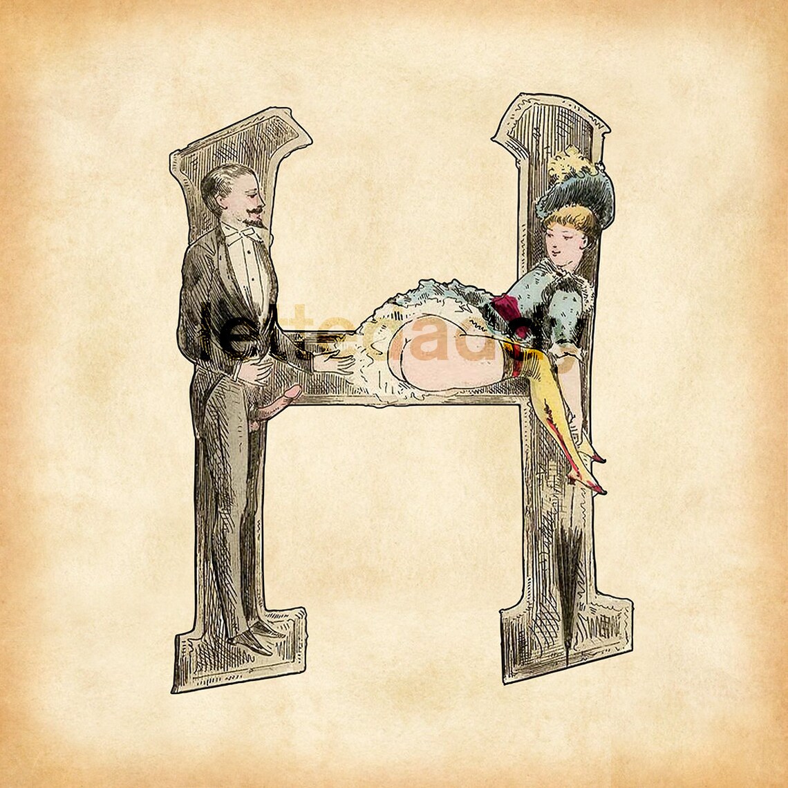 Erotic Alphabet H Vintage Erotica Art Print Etsy