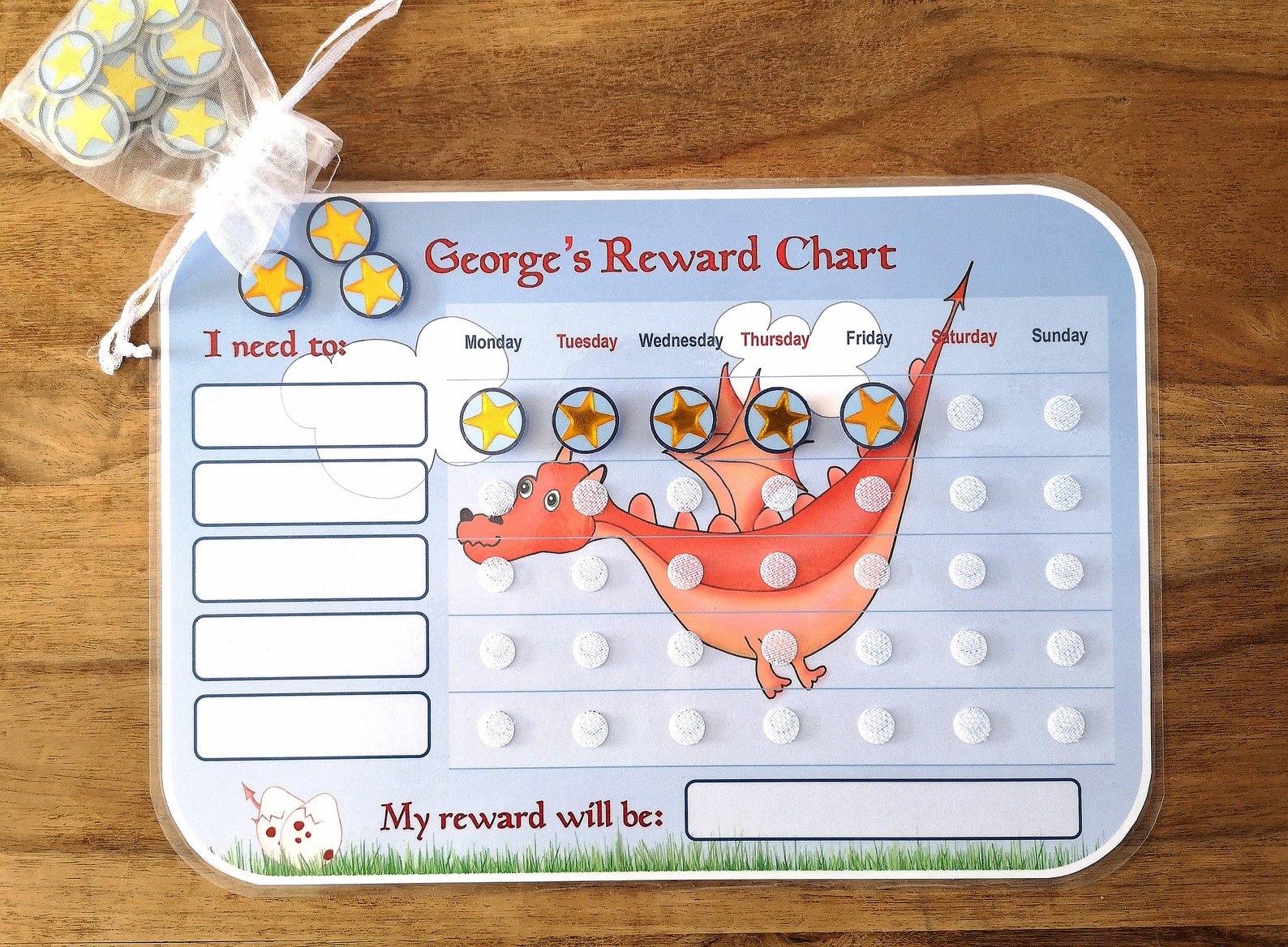 Dragon personalised reward chart wipe clean with 35 reward | Etsy