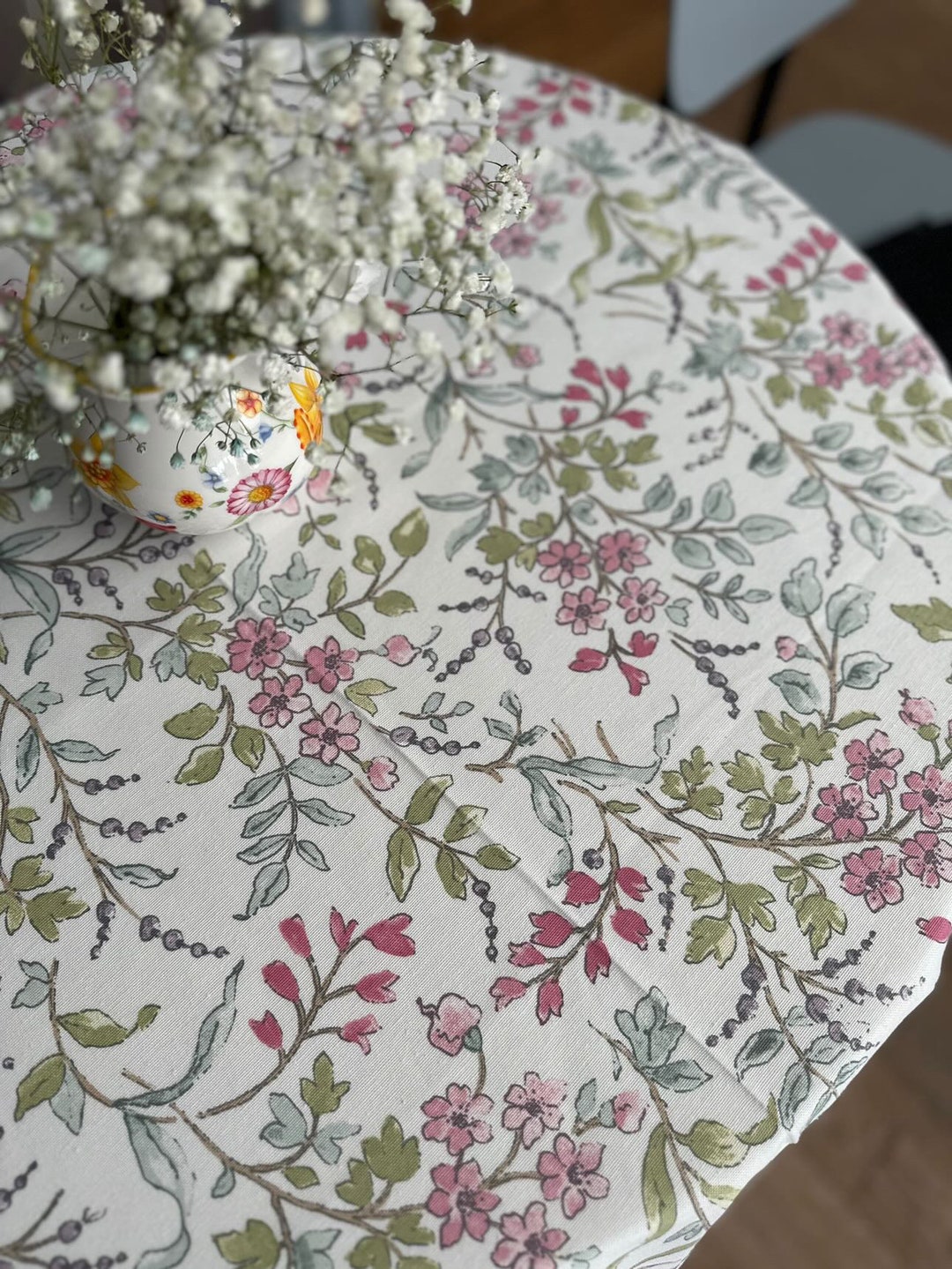 Round Oilcloth Tablecloth Water-repellent Tablecloth With Floral and ...