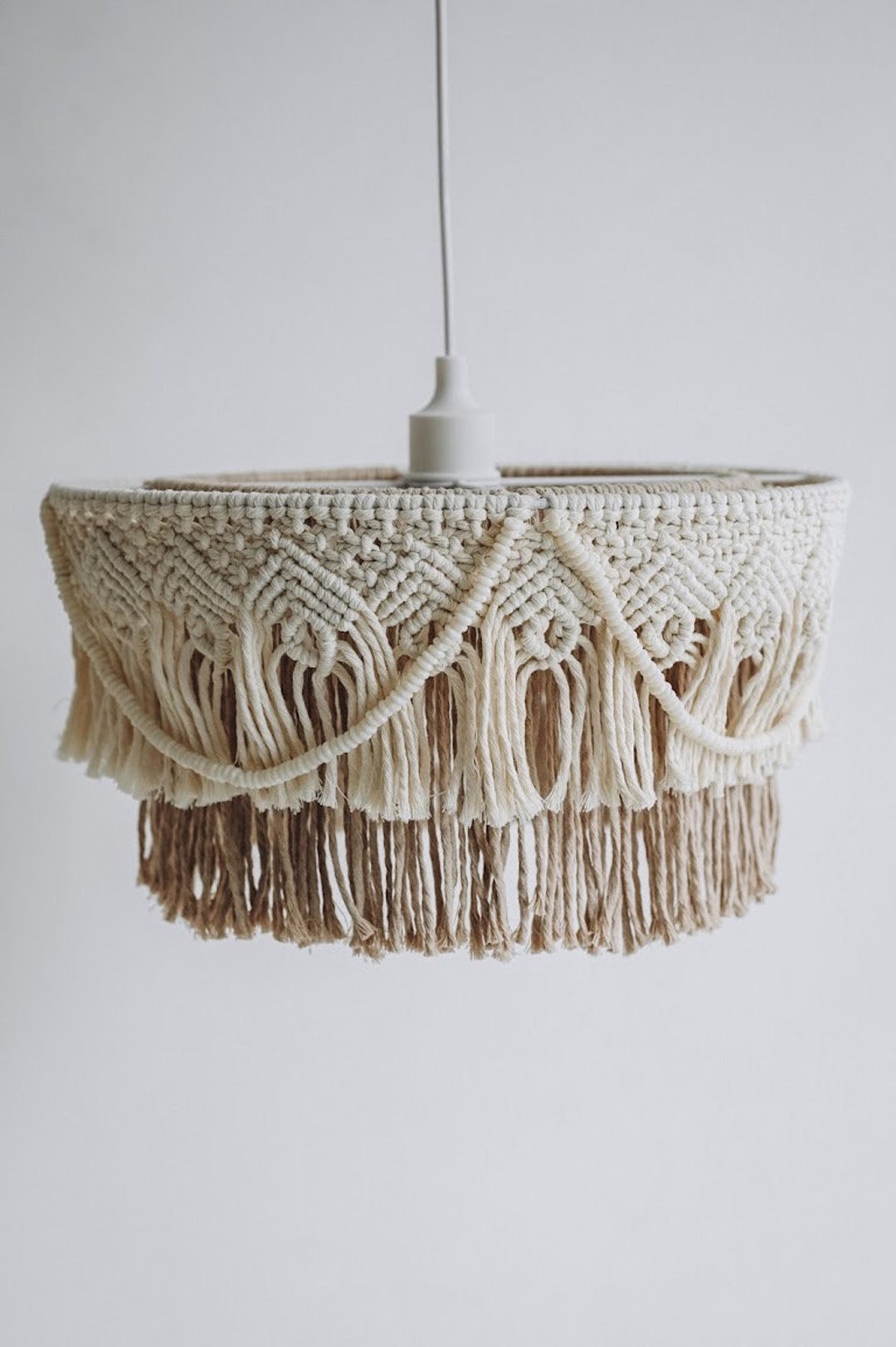 Lampshade Macrame Ceiling Cream Macrame With Beads Woven Lampshade ...