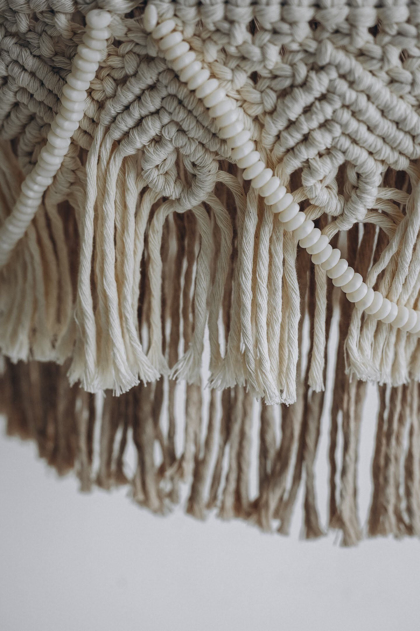 Lampshade Macrame Ceiling Cream Macrame With Beads Woven Lampshade ...