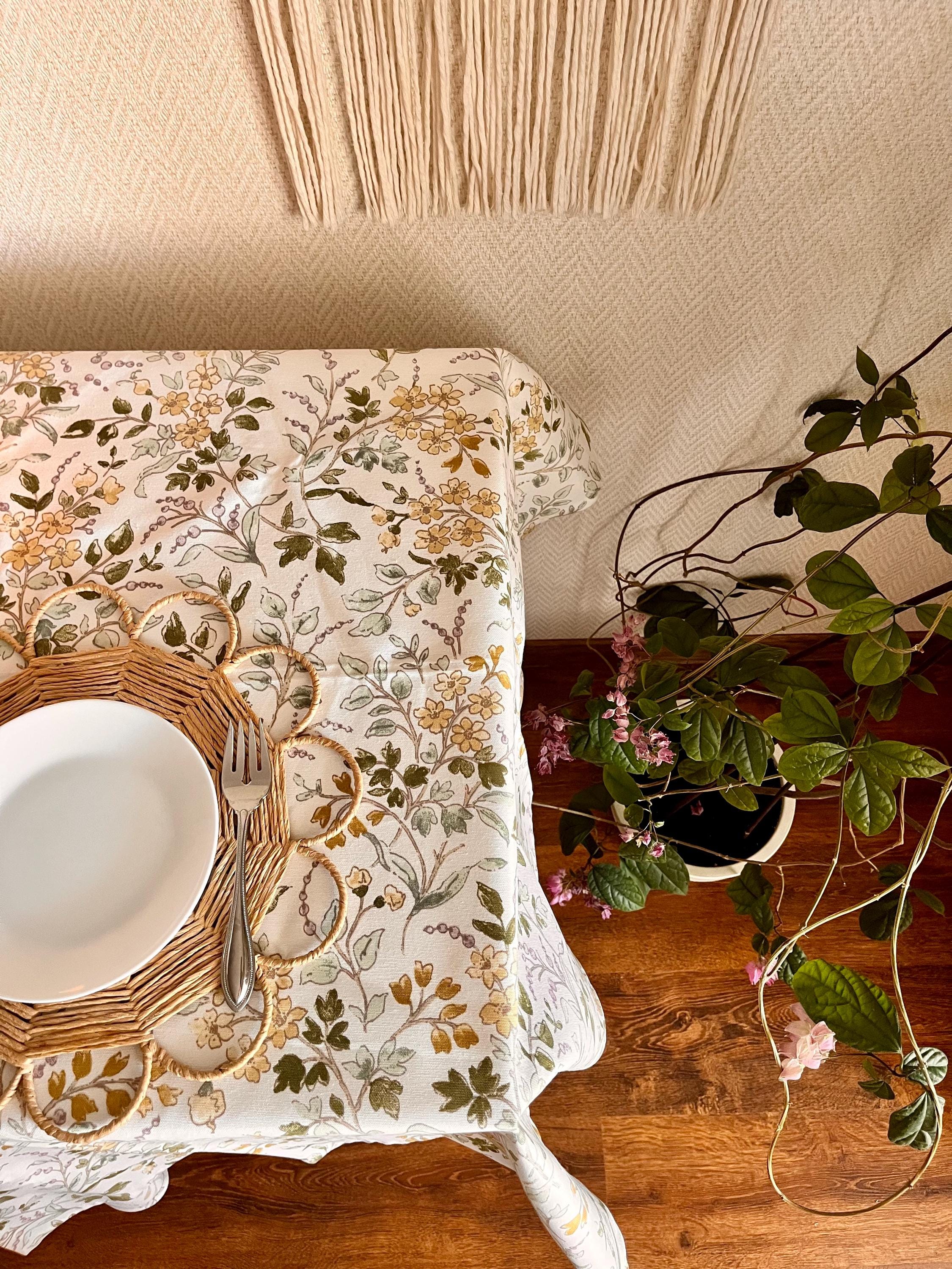 Waterproof Tablecloth With Floral and Plant Print. Cottagecore Decor ...