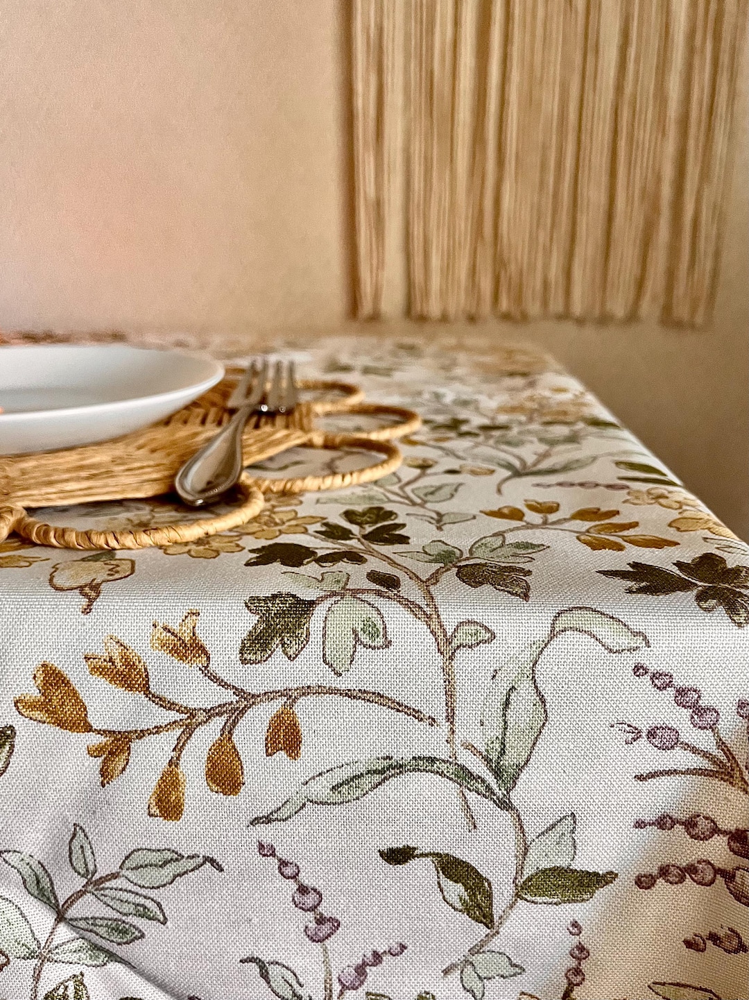 Waterproof Tablecloth With Floral and Plant Print. Cottagecore Decor ...
