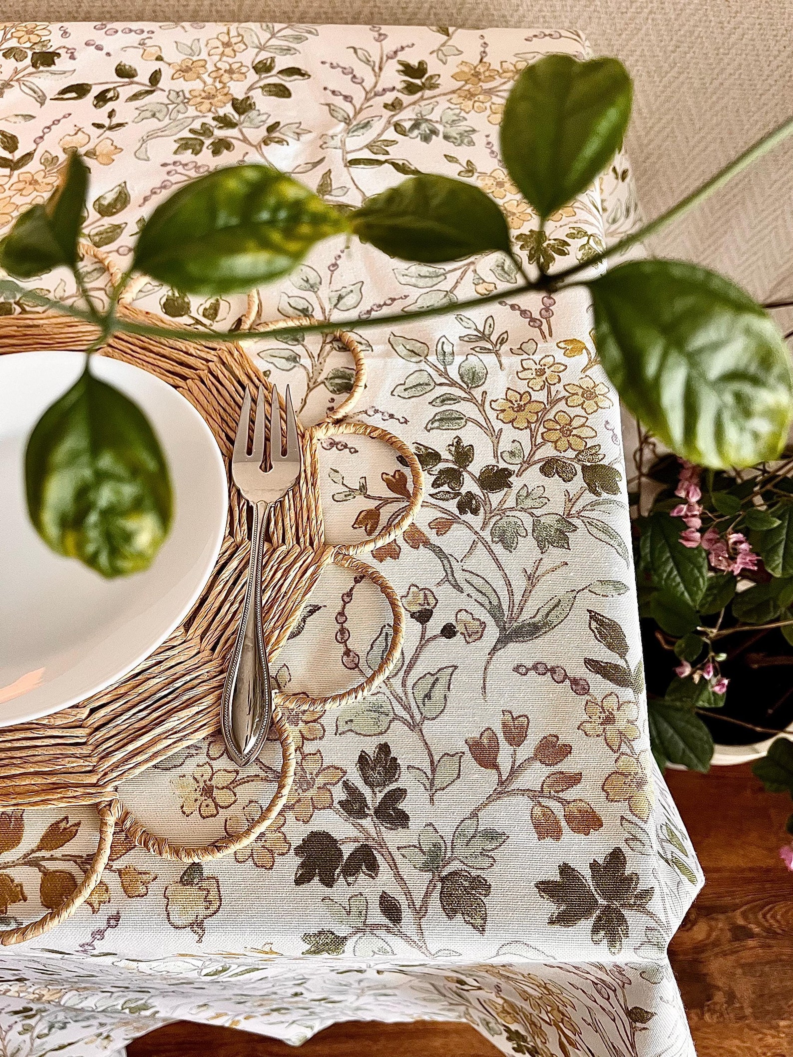 Waterproof Tablecloth With Floral and Plant Print. Cottagecore Decor ...