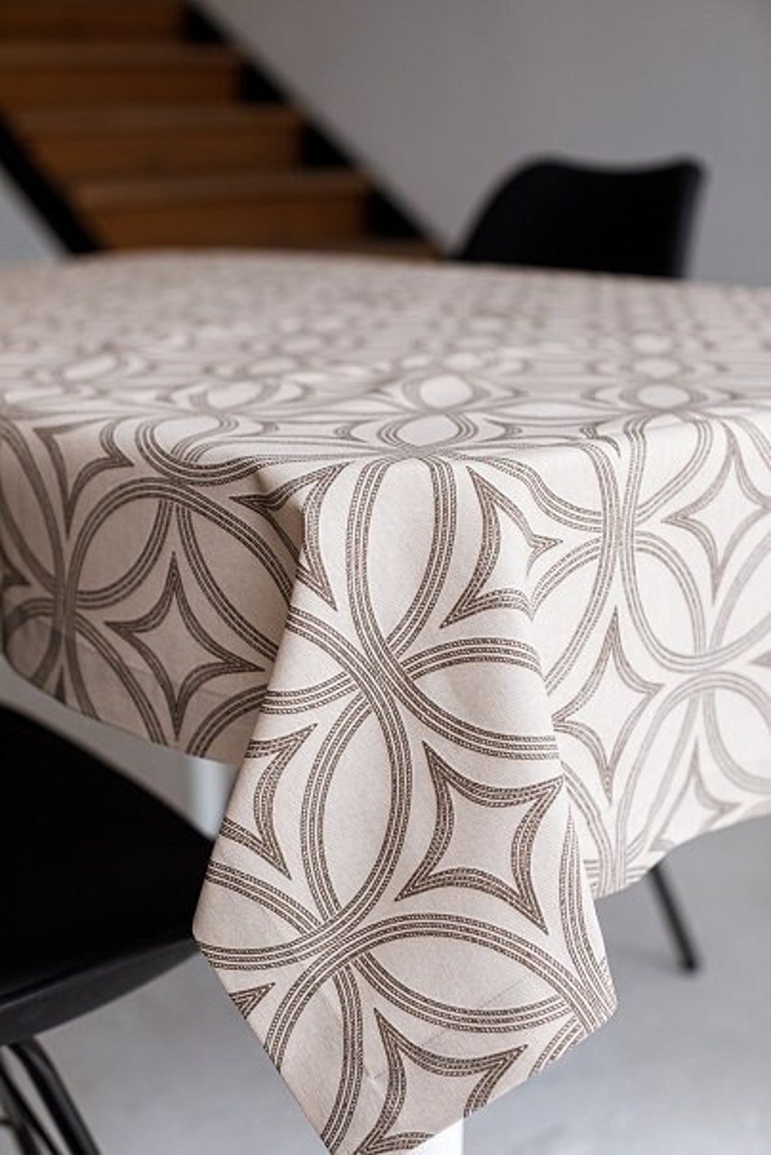 Beige Tablecloth With Ornament, With a Water-repellent Effect. Table ...