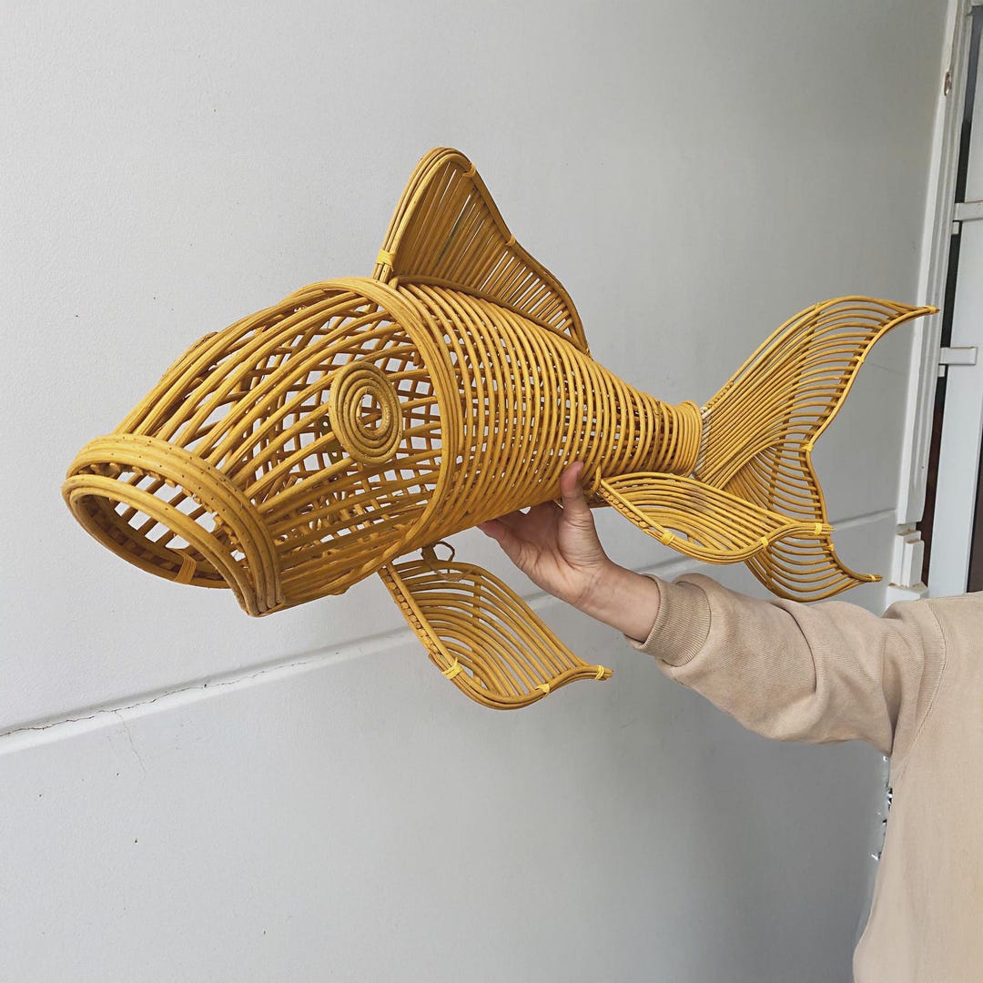 Fish Chandelier Rattan Pendant Light Wicker Hanging Bamboo Lamp Woven ...