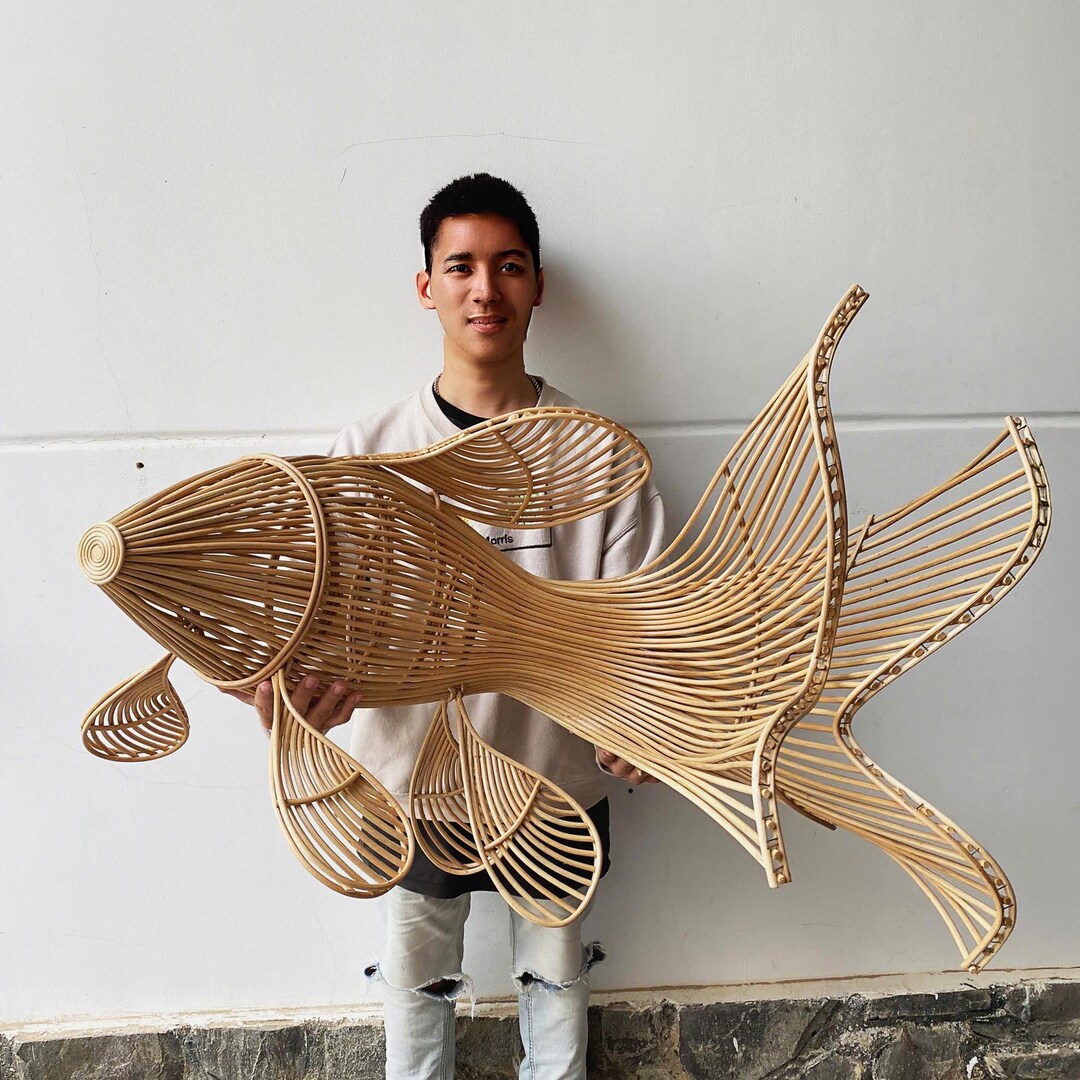 Rattan Fish Pendant Light Wicker Hanging Bamboo Fish Chandelier Black ...